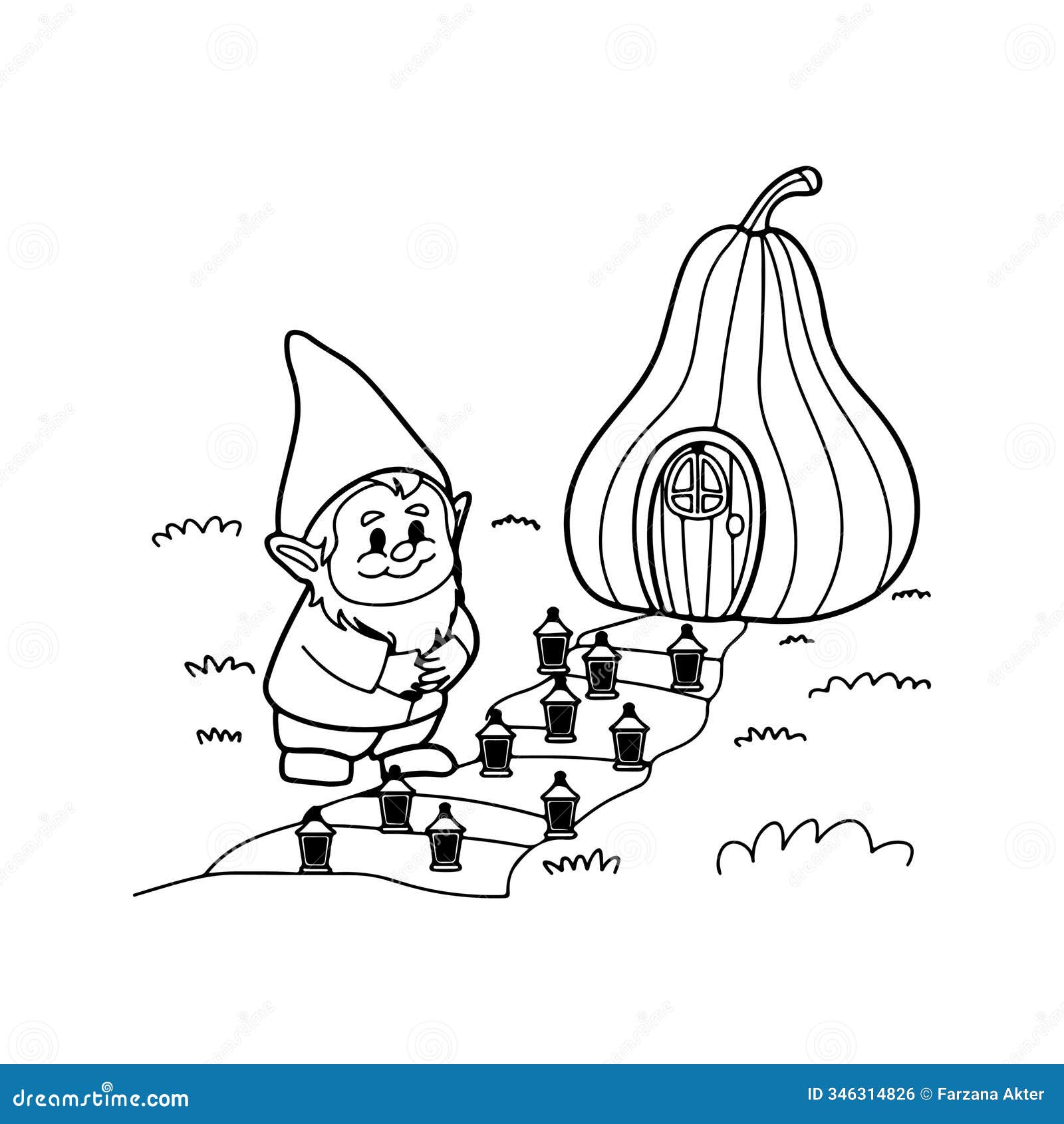 The Path To a Gourd-shaped House with Tiny Lanterns Stock Illustration ...