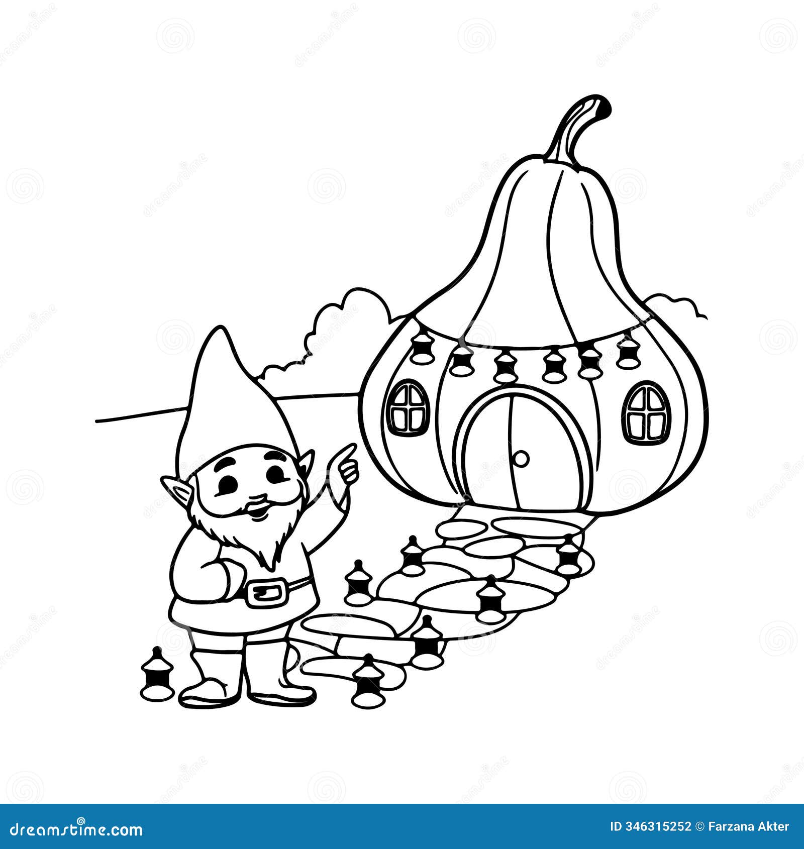 The Path To a Gourd-shaped House with Tiny Lanterns Stock Illustration ...
