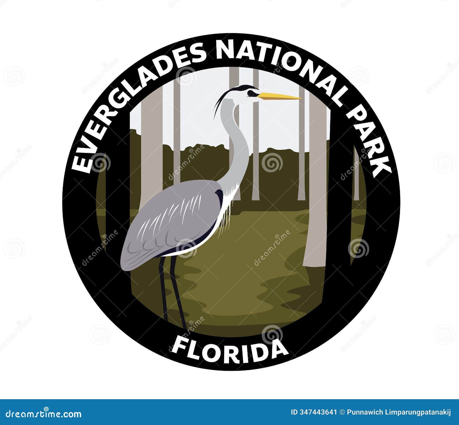 Everglades NATIONAL PARK Florida Vector Logo Heron Stock Illustration ...