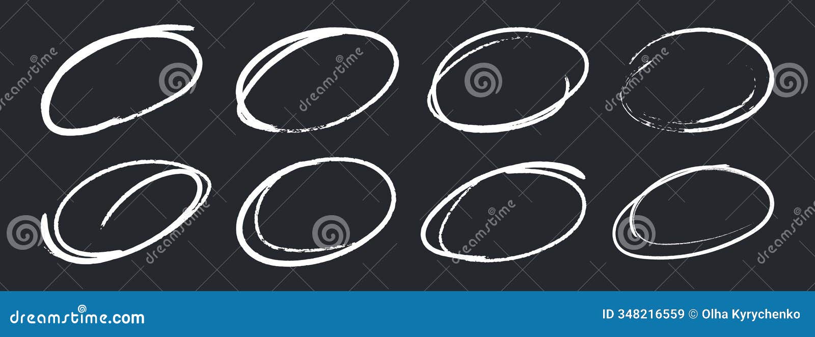 Hand-drawn Doodle Oval Elements in White Crayon or Chalk. Scribble ...