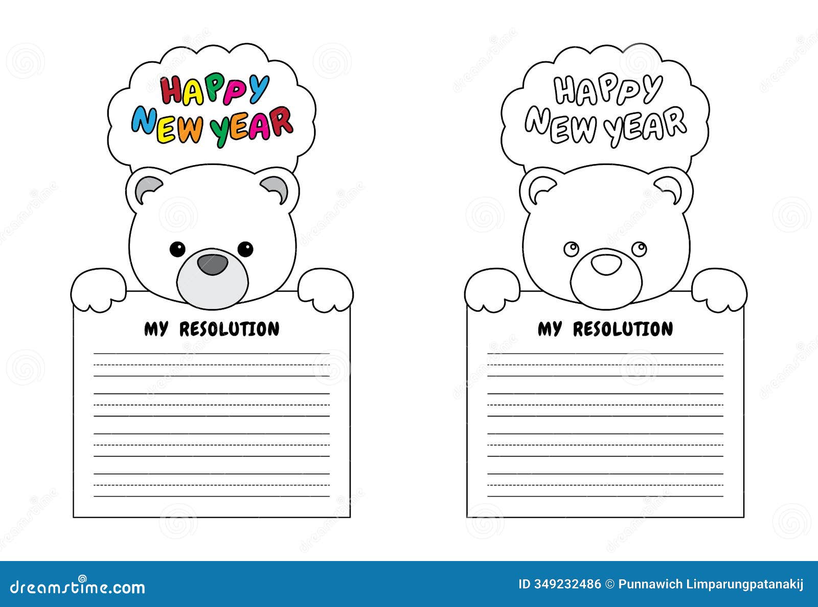 New Year Writing Resolution Craft Activity for Kids Animal Set Polar ...
