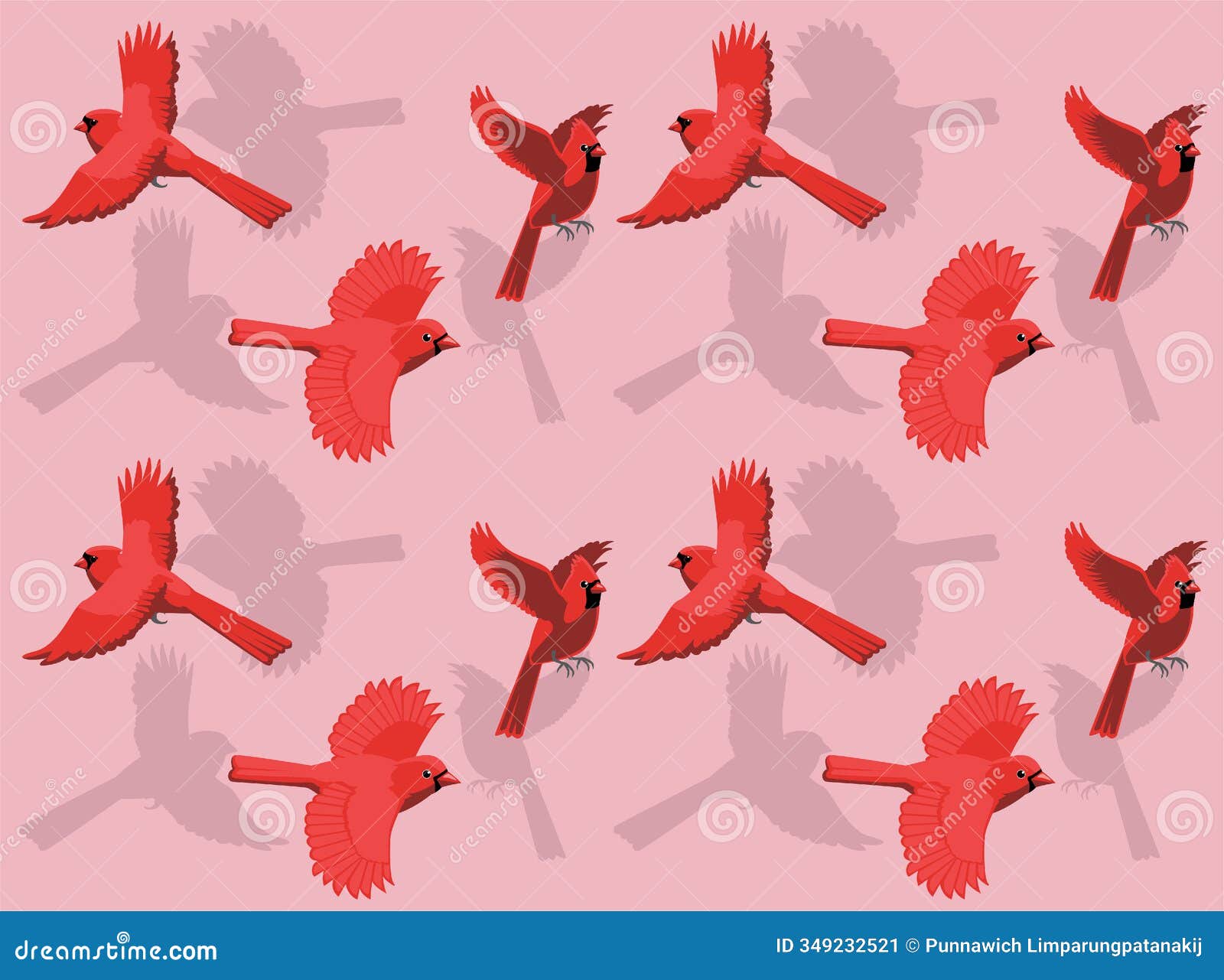 Northern Cardinal Bird Flying Poses Cartoon Character Seamless ...