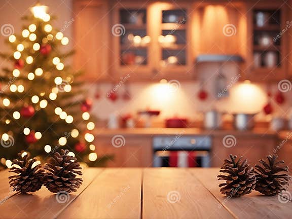 A Virtual Christmas Kitchen Room with the Wooden Tabletop. the ...