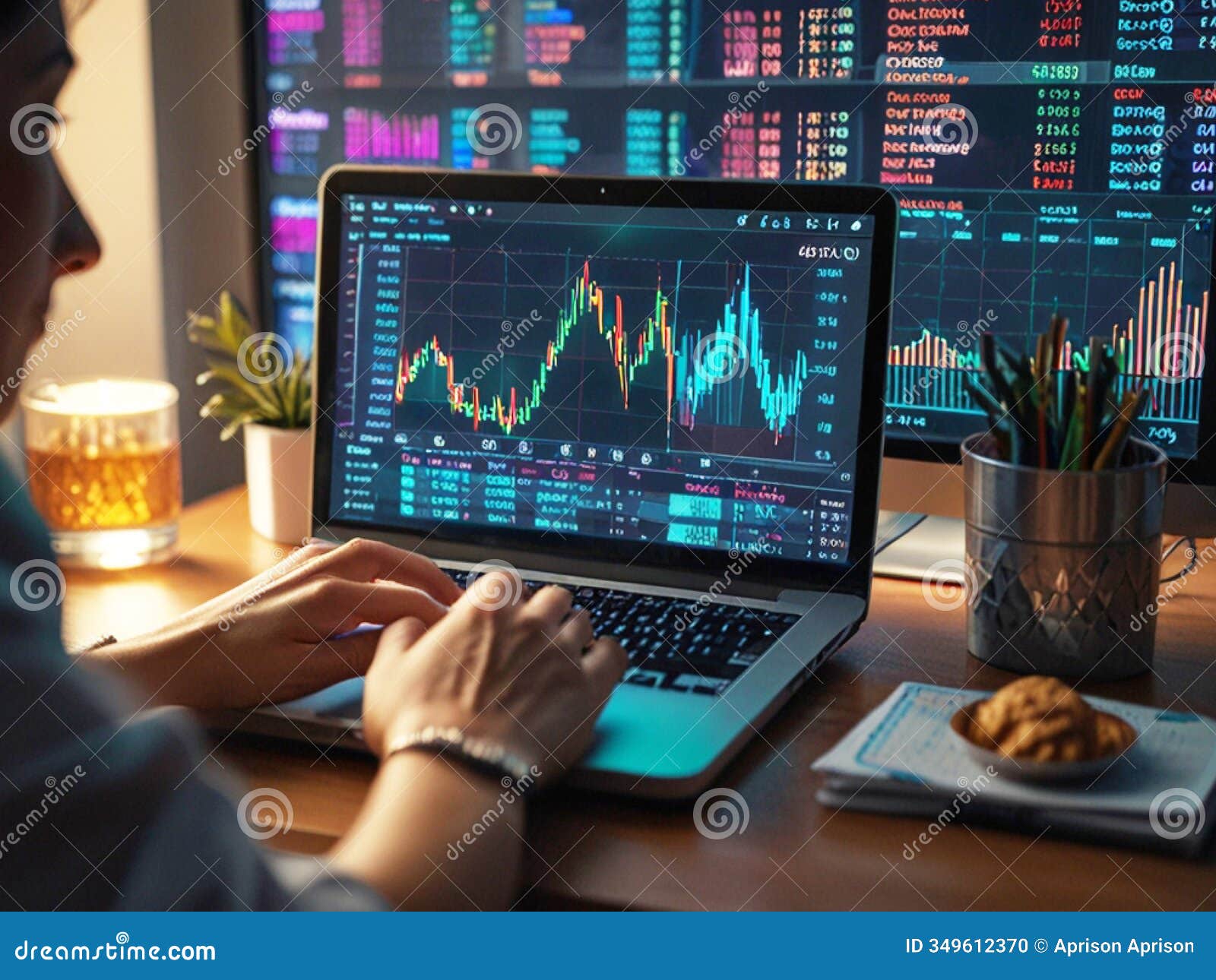 Financial Data in Screen Display in Financial Industry Stock ...