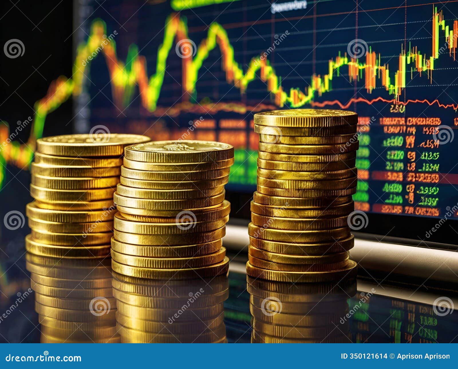 Close-up of Shiny Golden Coins Stacked Symbolizing Wealth, Finance, and ...