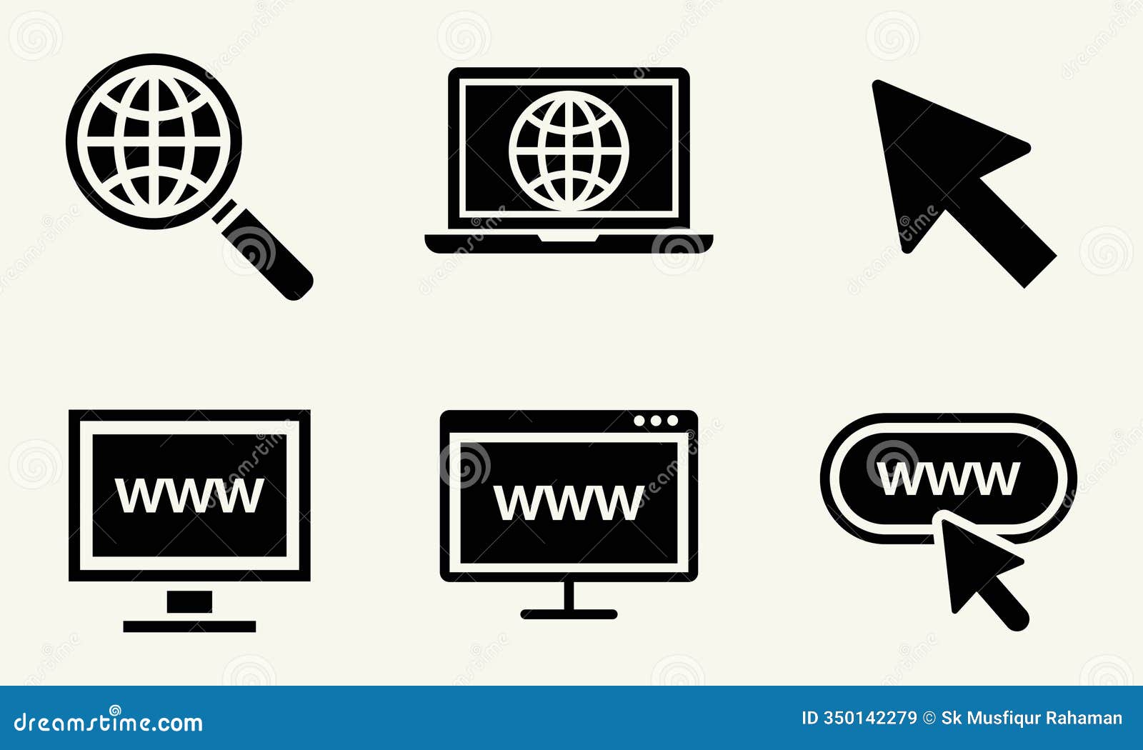 6 Wight and Black Www Website Icon Vector Stock Vector - Illustration ...