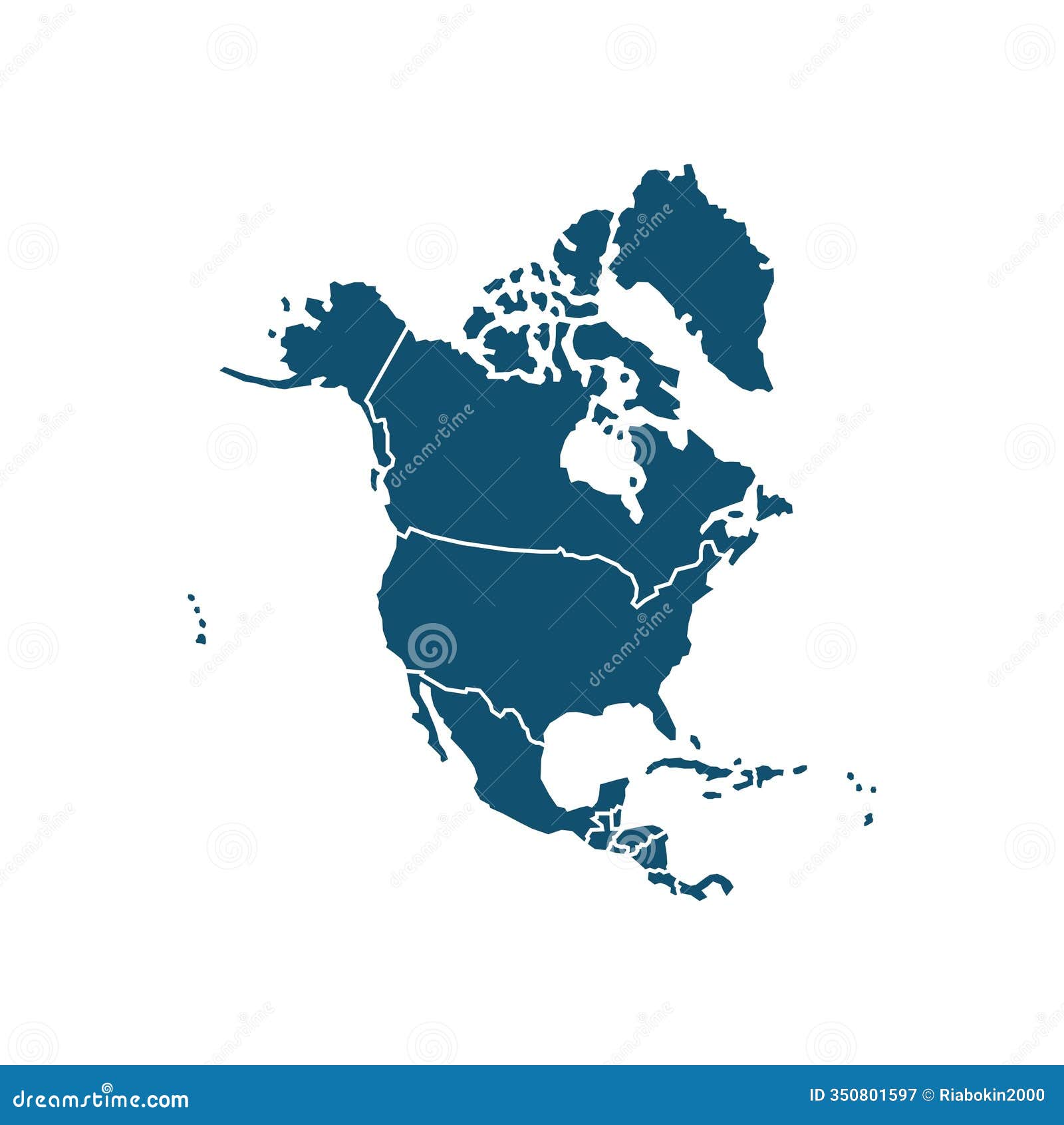 Blue North America Map with Detailed Regions Stock Illustration ...