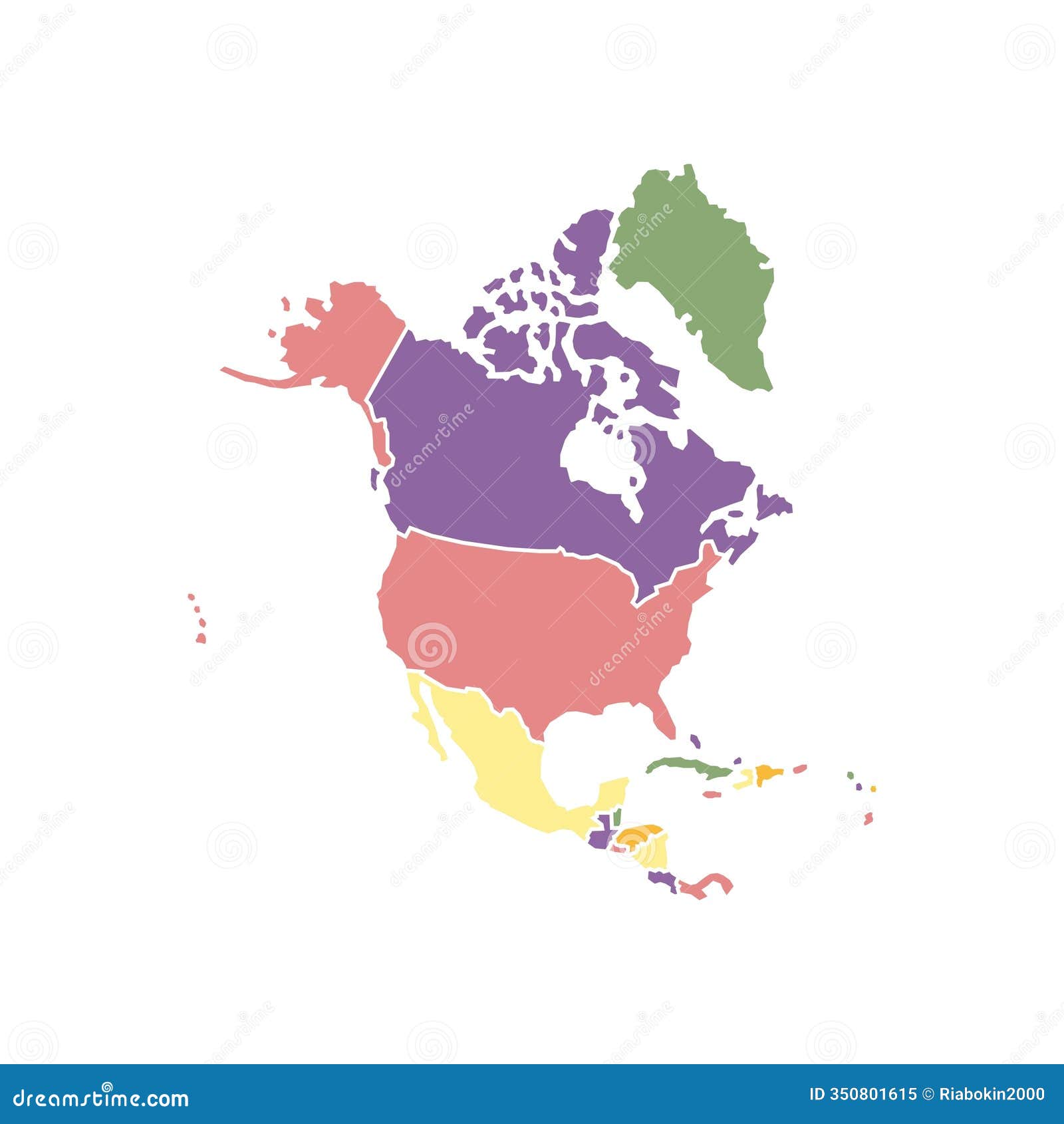 Colored North America Map With Detailed Regions Cartoon Vector ...