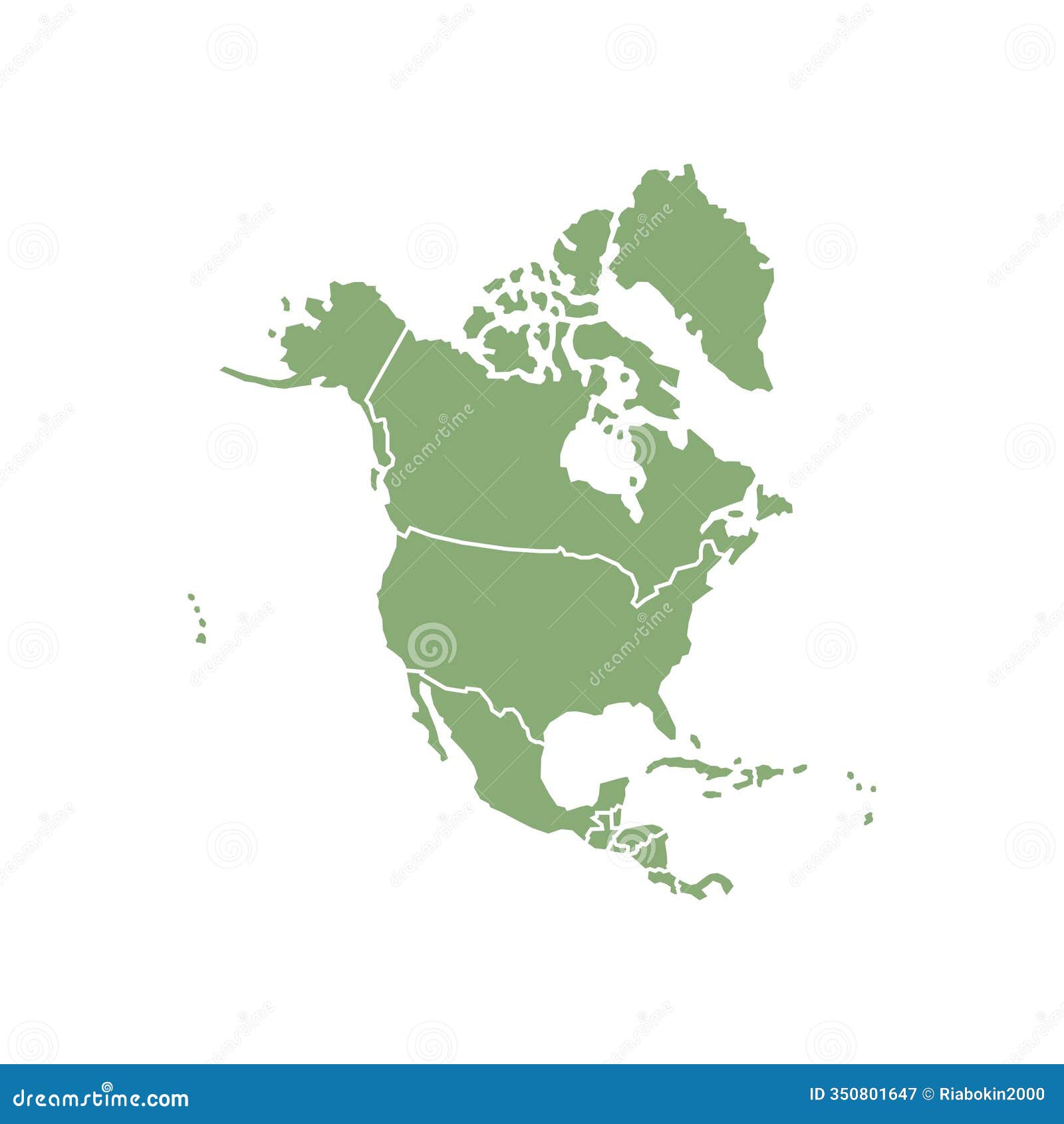 Green North America Map with Detailed Regions Stock Illustration ...