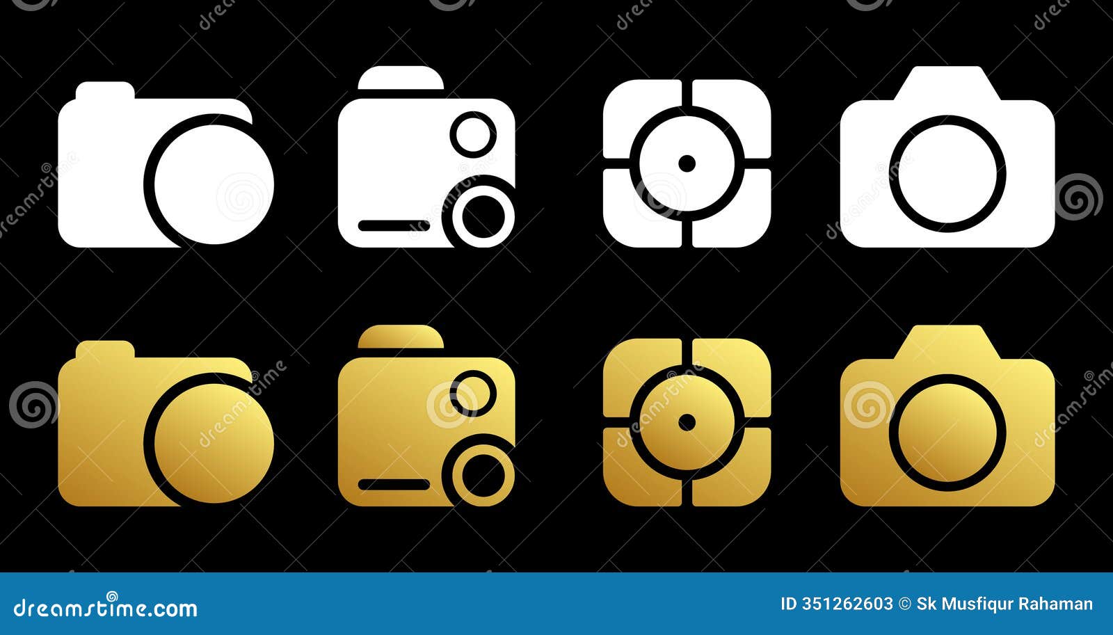 Wight and Golden Camera Icon Collection in Monochrome and Gold Stock ...