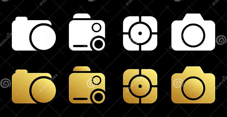 Wight and Golden Camera Icon Collection in Monochrome and Gold Stock ...