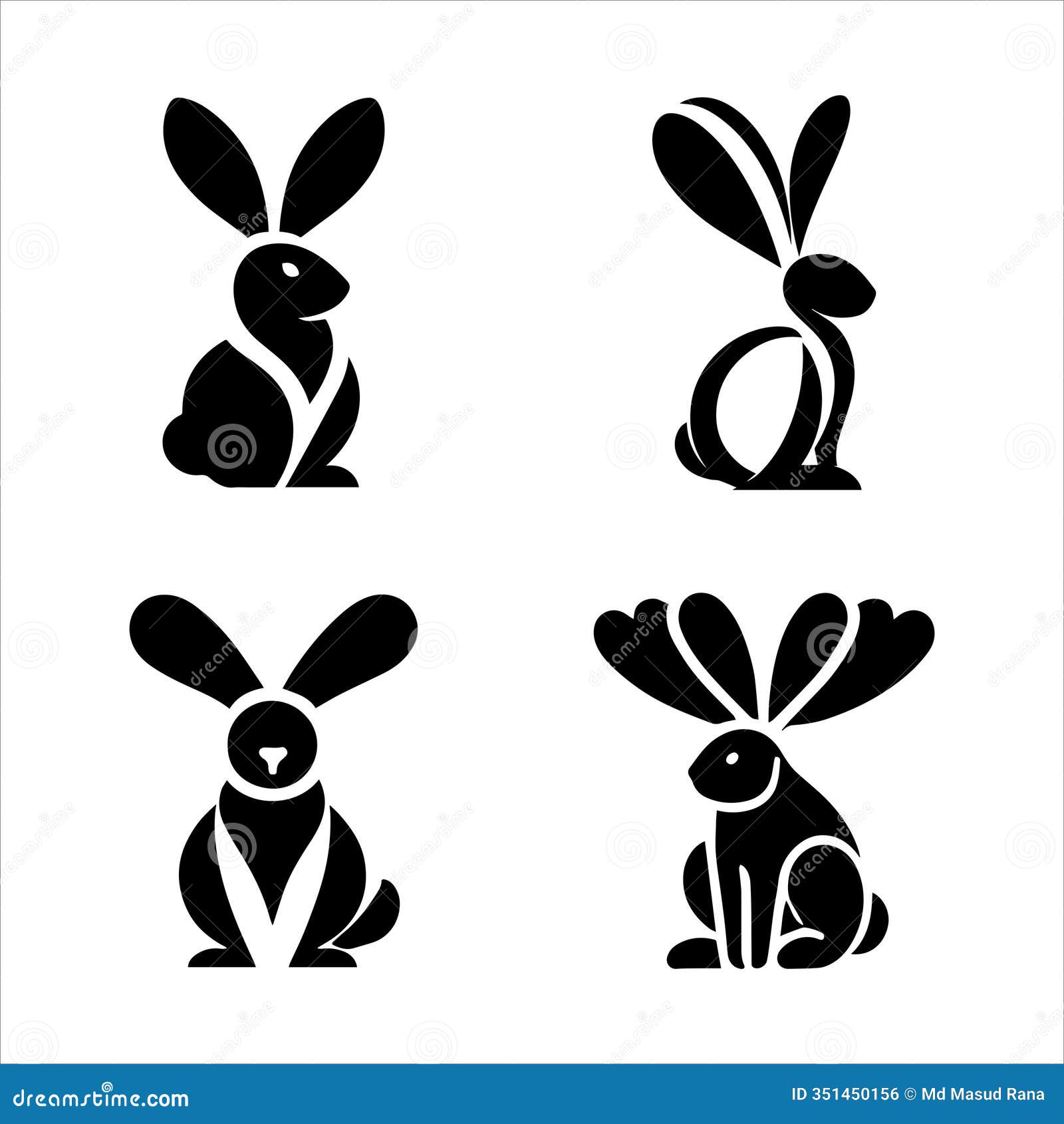Four Stylized Rabbit Silhouettes Vector Stock Illustration ...