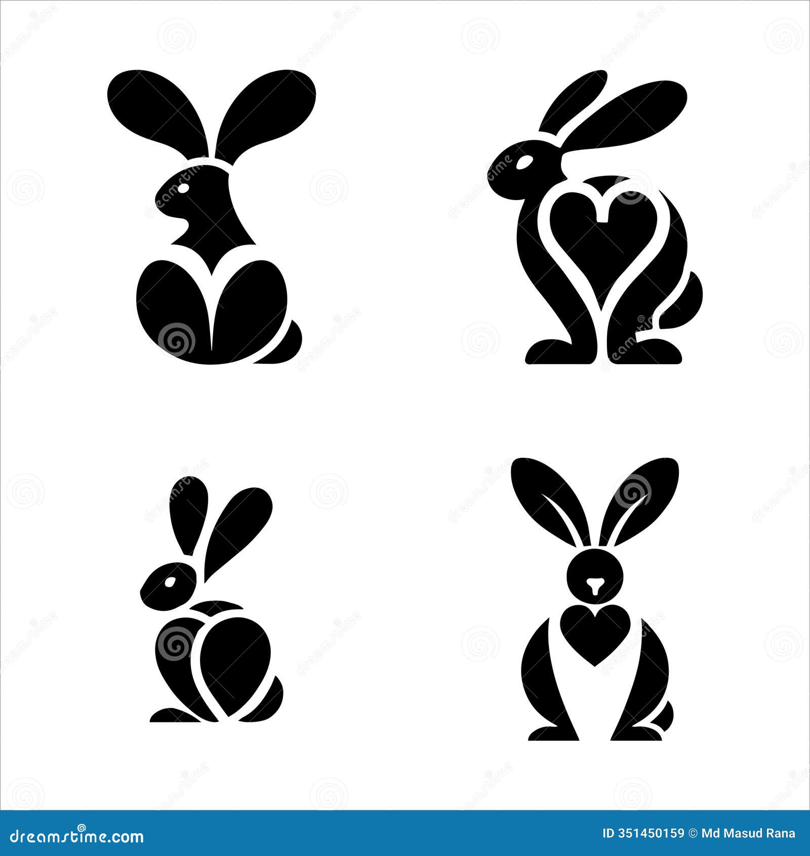 Four Stylized Rabbit Silhouettes Vector Stock Illustration ...