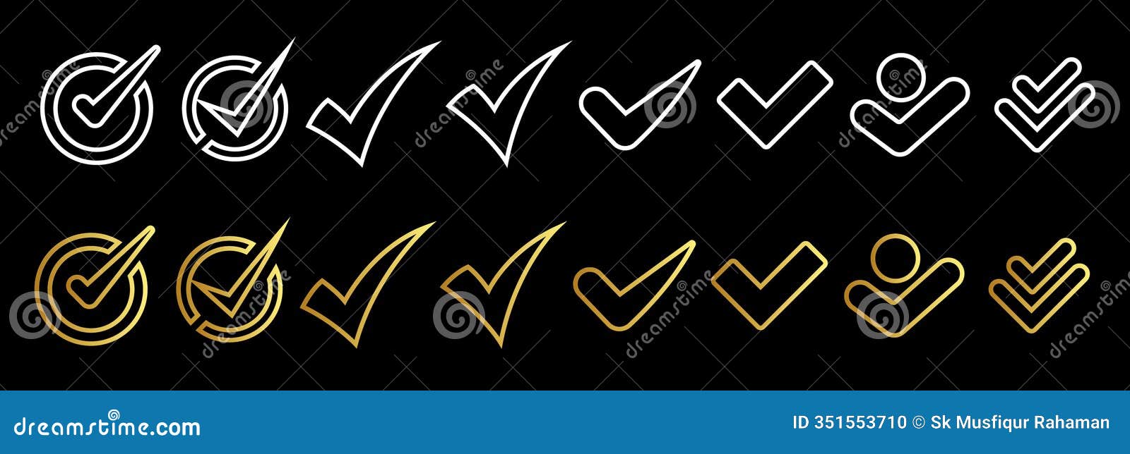Wight and Golden Check Mark Line Art Vector Icon Stock Vector ...