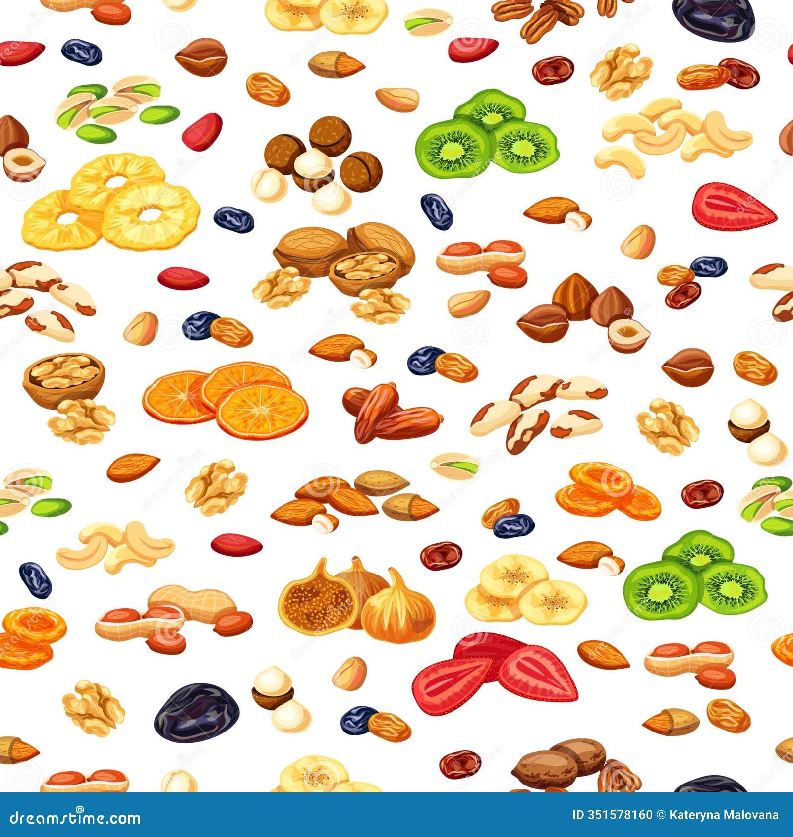 Seamless Pattern with Nuts and Dried Fruits Stock Illustration ...