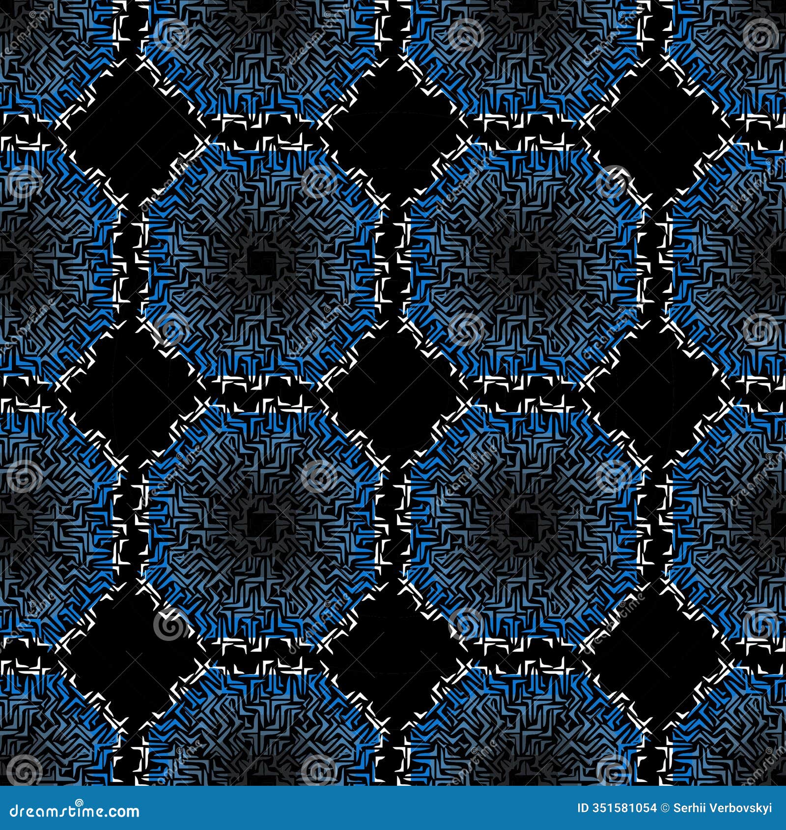 Geometric Seamless Pattern with Black and Blue Elements. Vector ...
