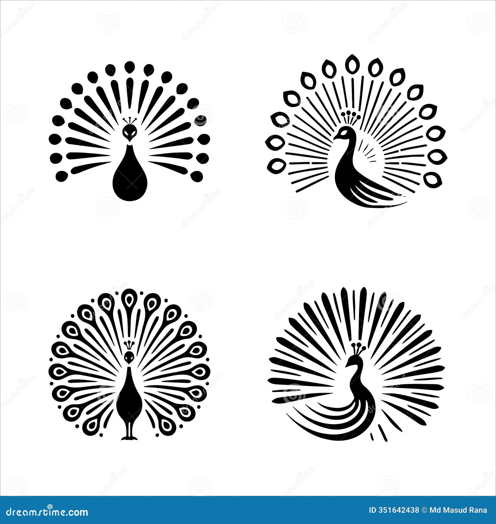 Four Black Peacock Silhouettes with Vector Eps Illustration Stock ...