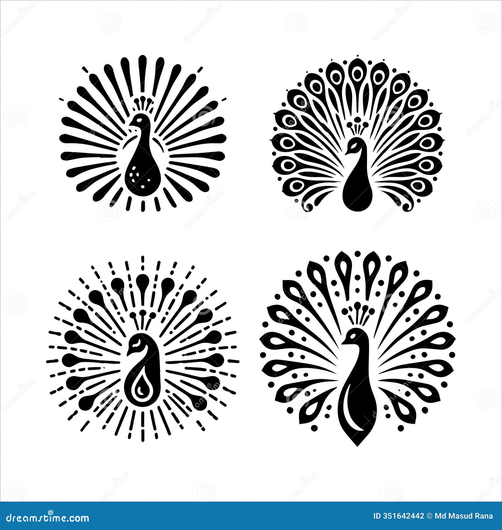 Four Black Peacock Silhouettes with Vector Eps Illustration Stock ...