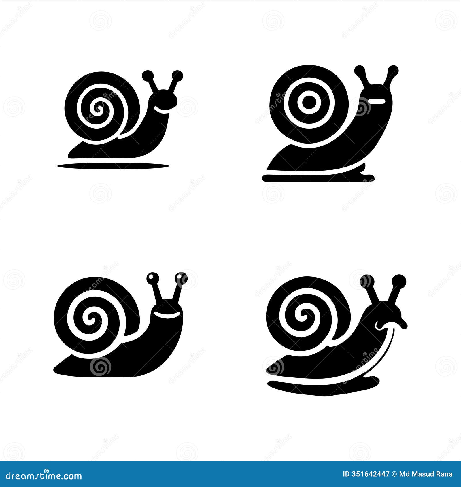 Four Simple Black Silhouette of Snails Stock Illustration ...