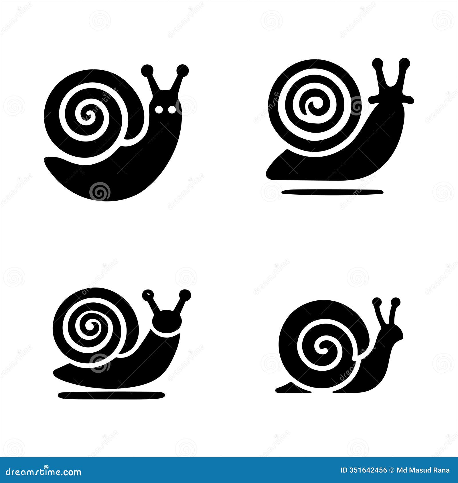 Four Simple Black Silhouette of Snails Stock Illustration ...