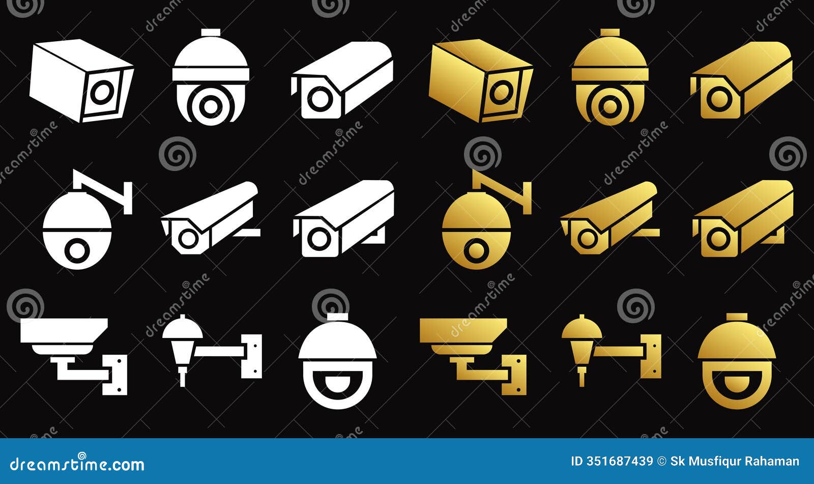 Stylish Black and Gold CCTV and Dome Camera Icons Stock Vector ...