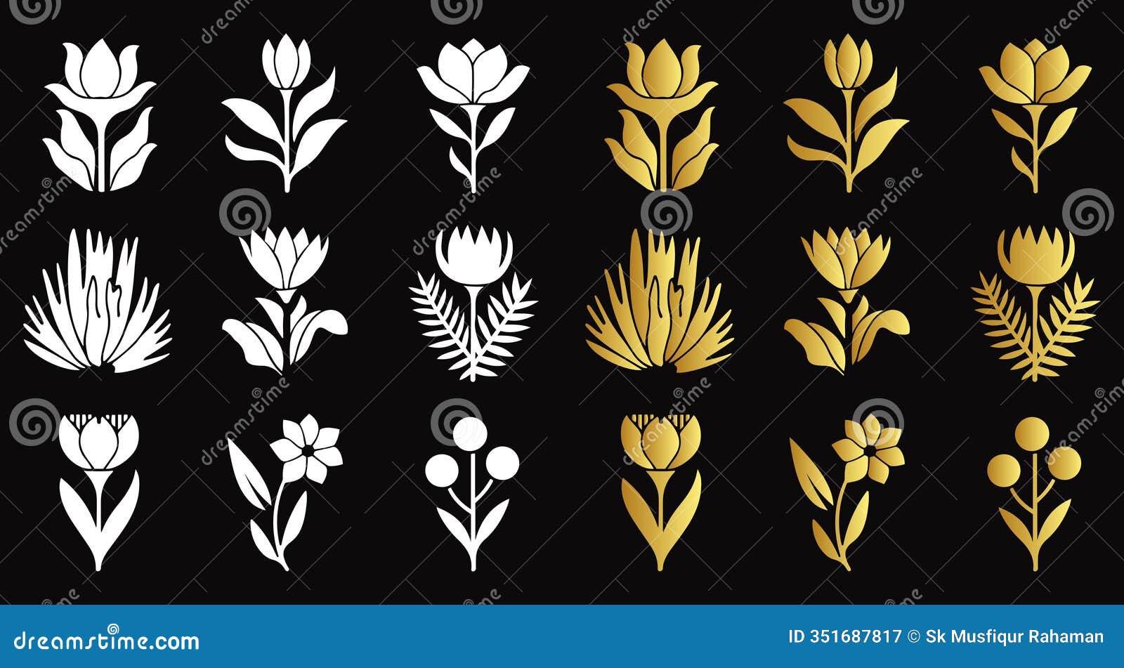 Wight and Golden Flower Icons for Decorative and Creative Use Stock ...