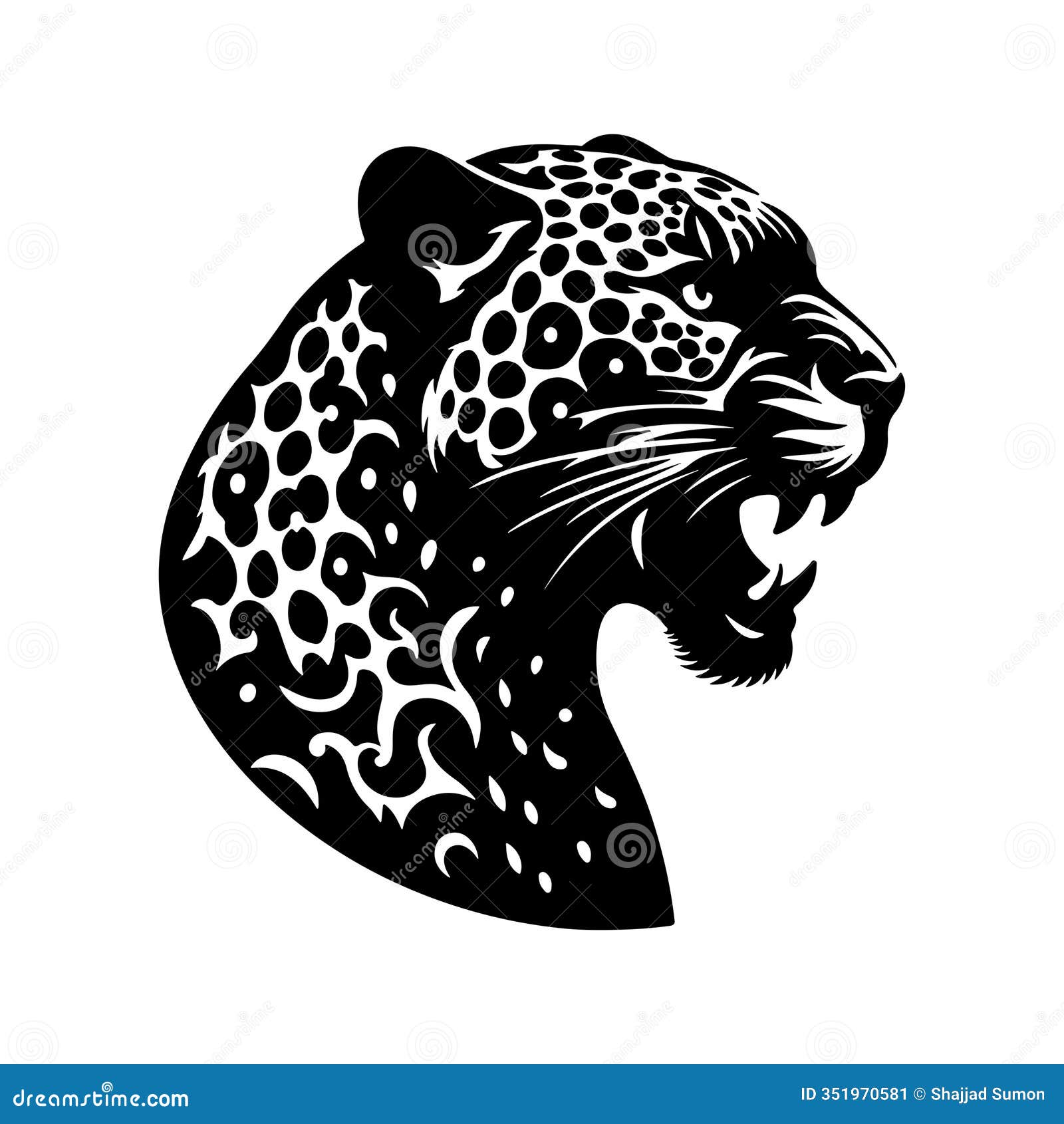 A Roaring Leopard Head Silhouette Vector Art Illustration Stock ...