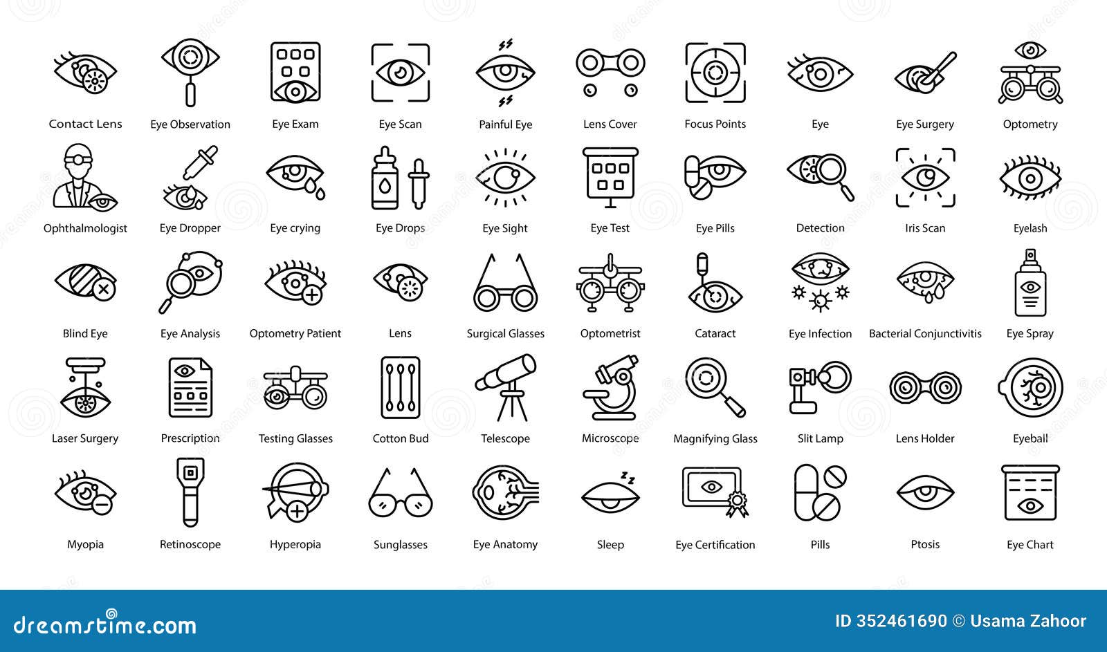 Ophthalmology Icon Set: 50 Precise Outline EPS Vector Icons in Black ...