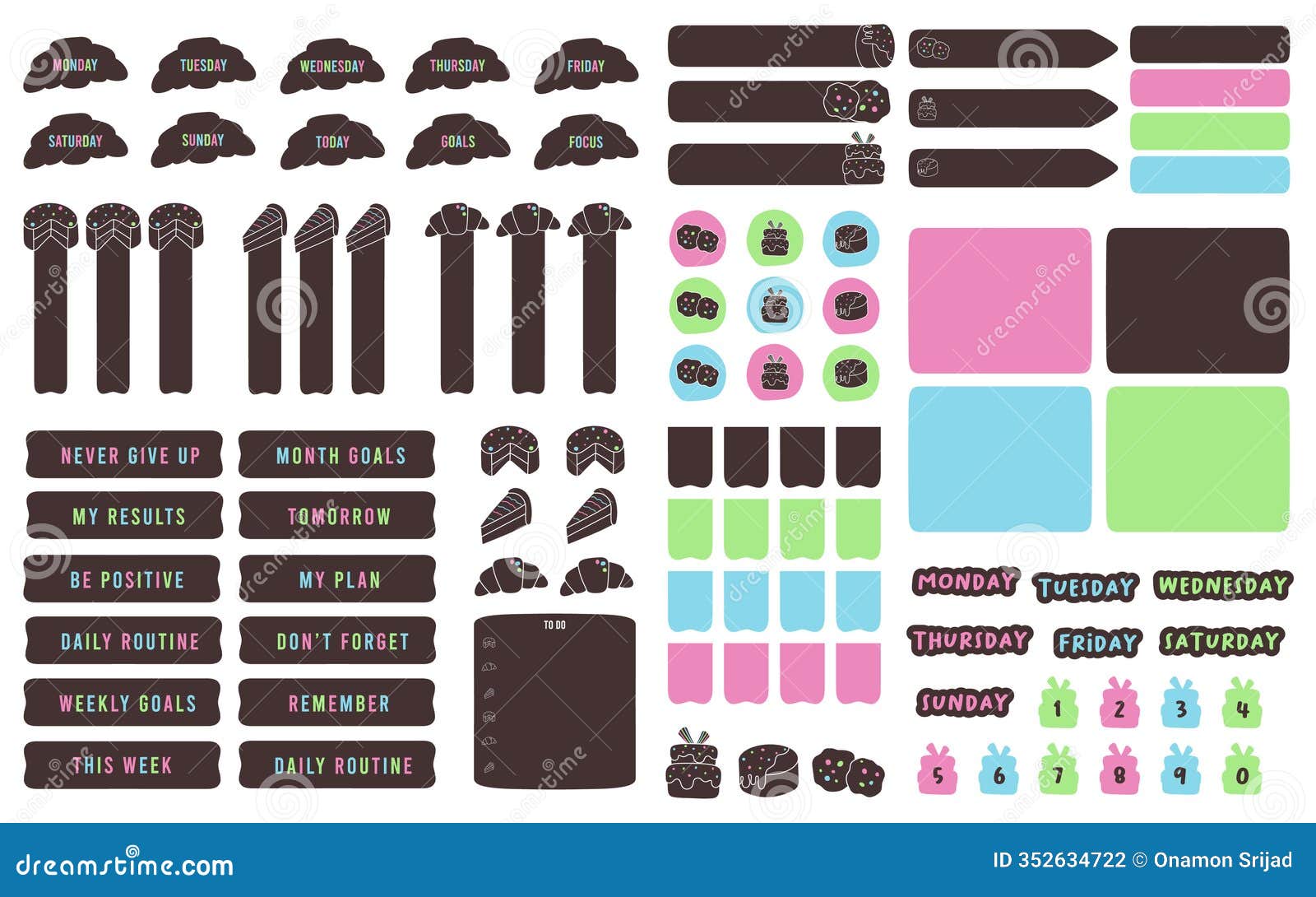 Daily Planner Stickers. Notebook Diary Papers Design Elements Symbols ...