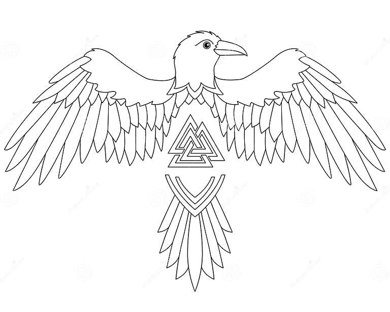 Odin S Raven with a Valknut on His Back - Vector Illustration for ...