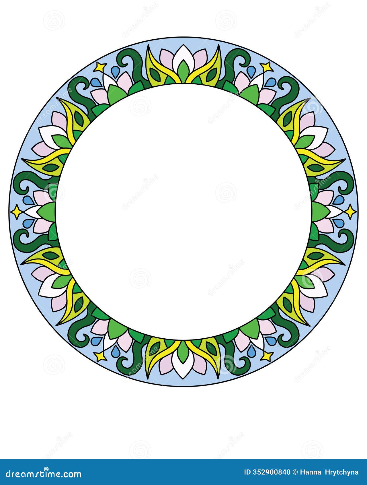 Round Plant Frame with Leaves and Flowers for Text or Images. Frame ...