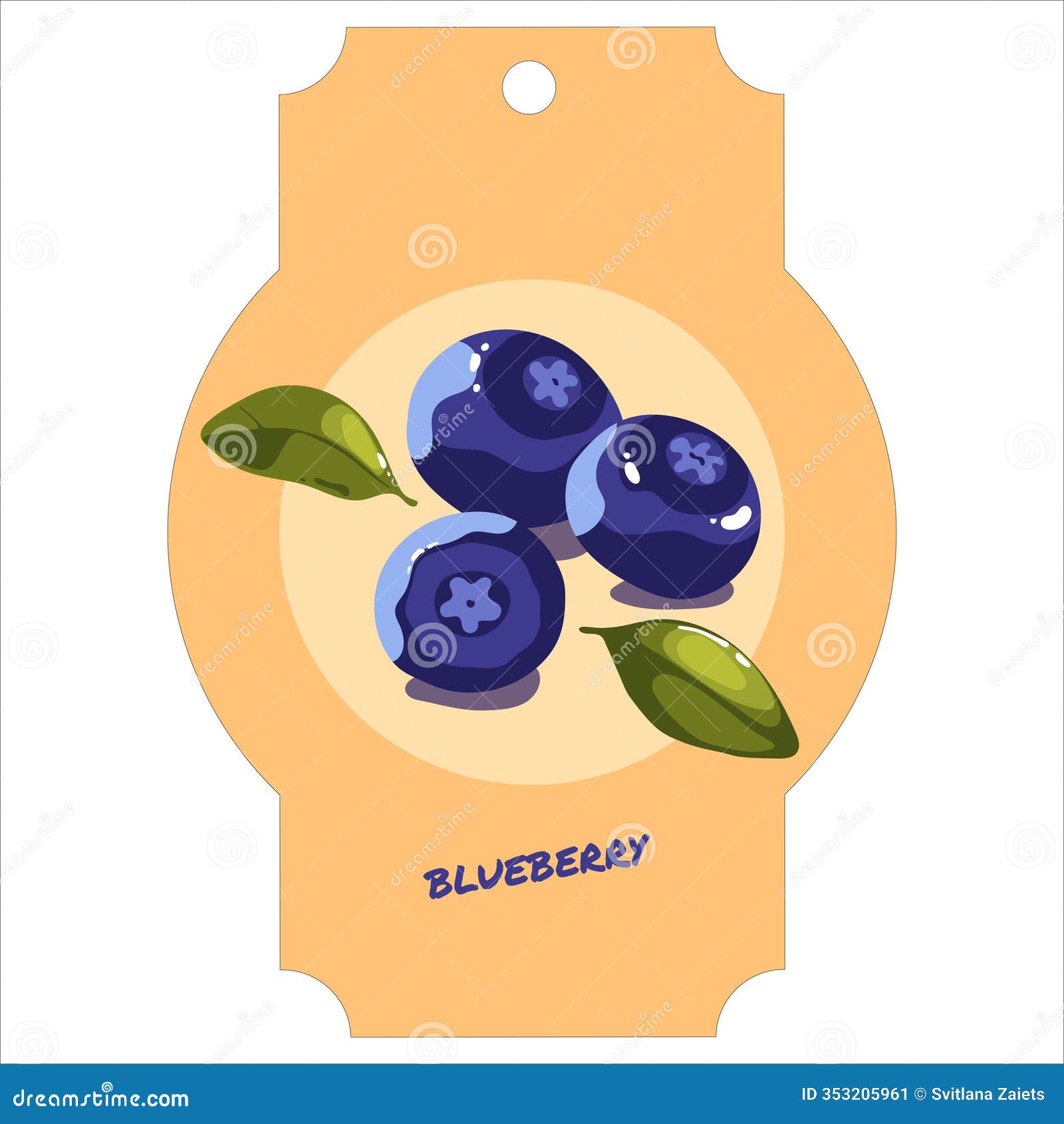 Label with the Word Blueberry and an Image of Three Blueberries with ...