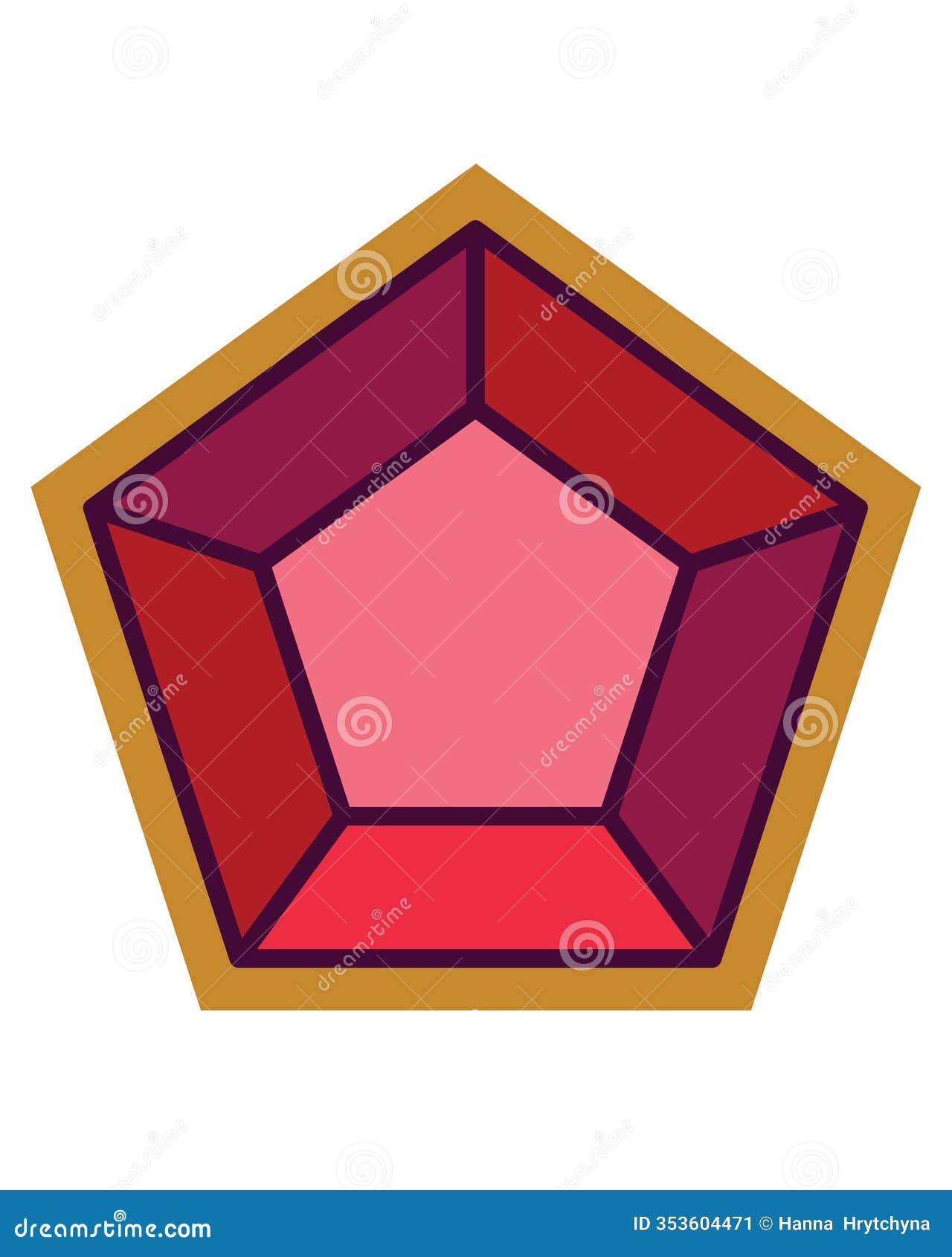 Red Pentagon Crystal Gemstone - Vector Full Color Element. Ruby or ...