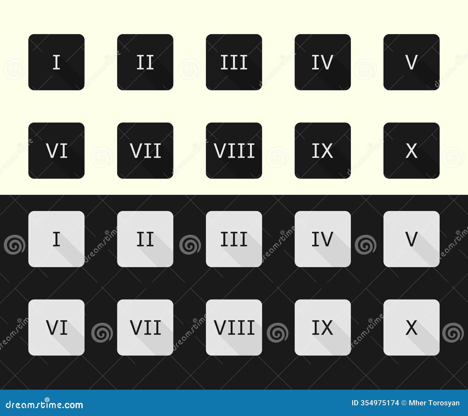 Black and White Square Roman Numerals Icons. Math Icons Set Stock ...