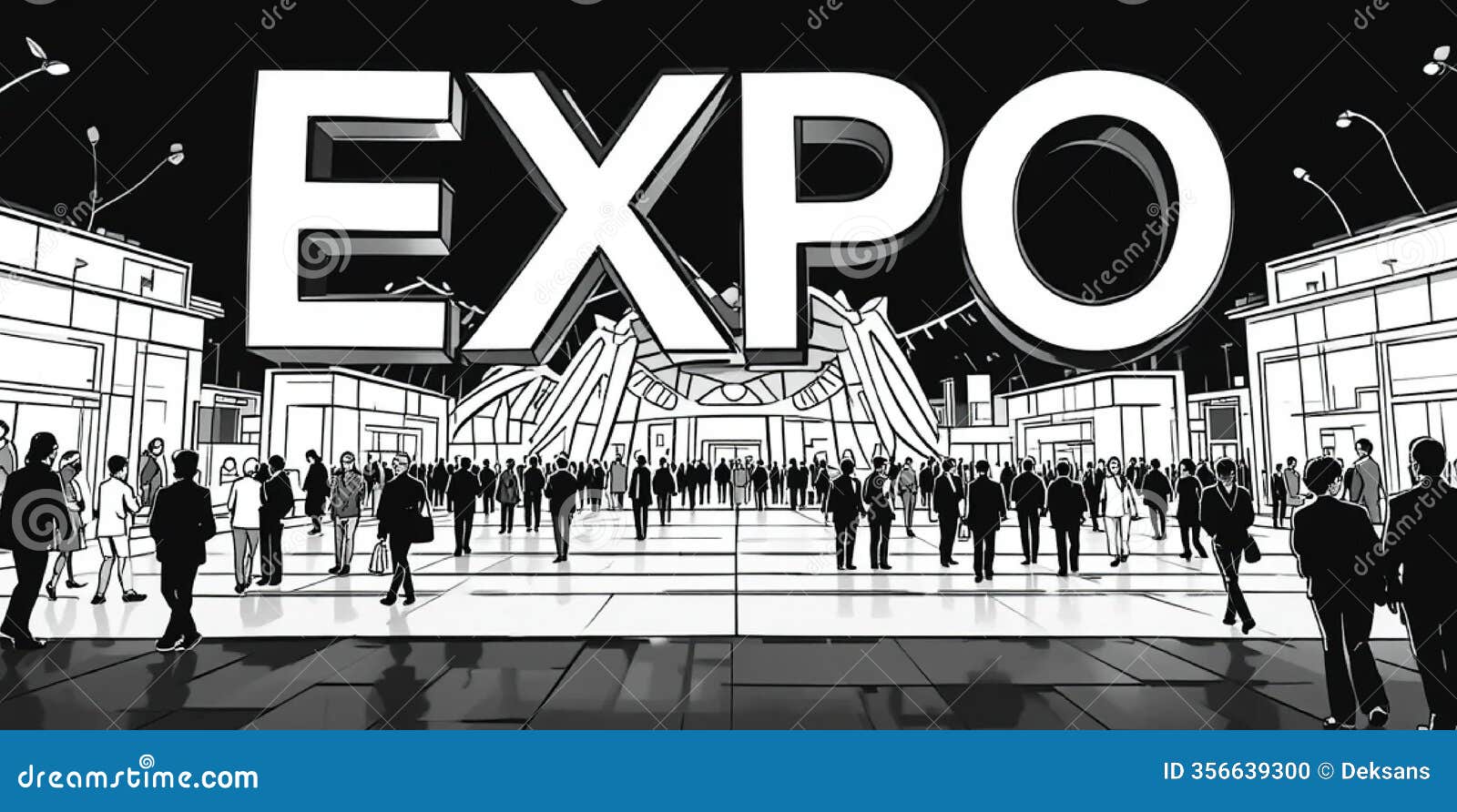Expo Sign in Black and White Lines Stock Illustration - Illustration of ...