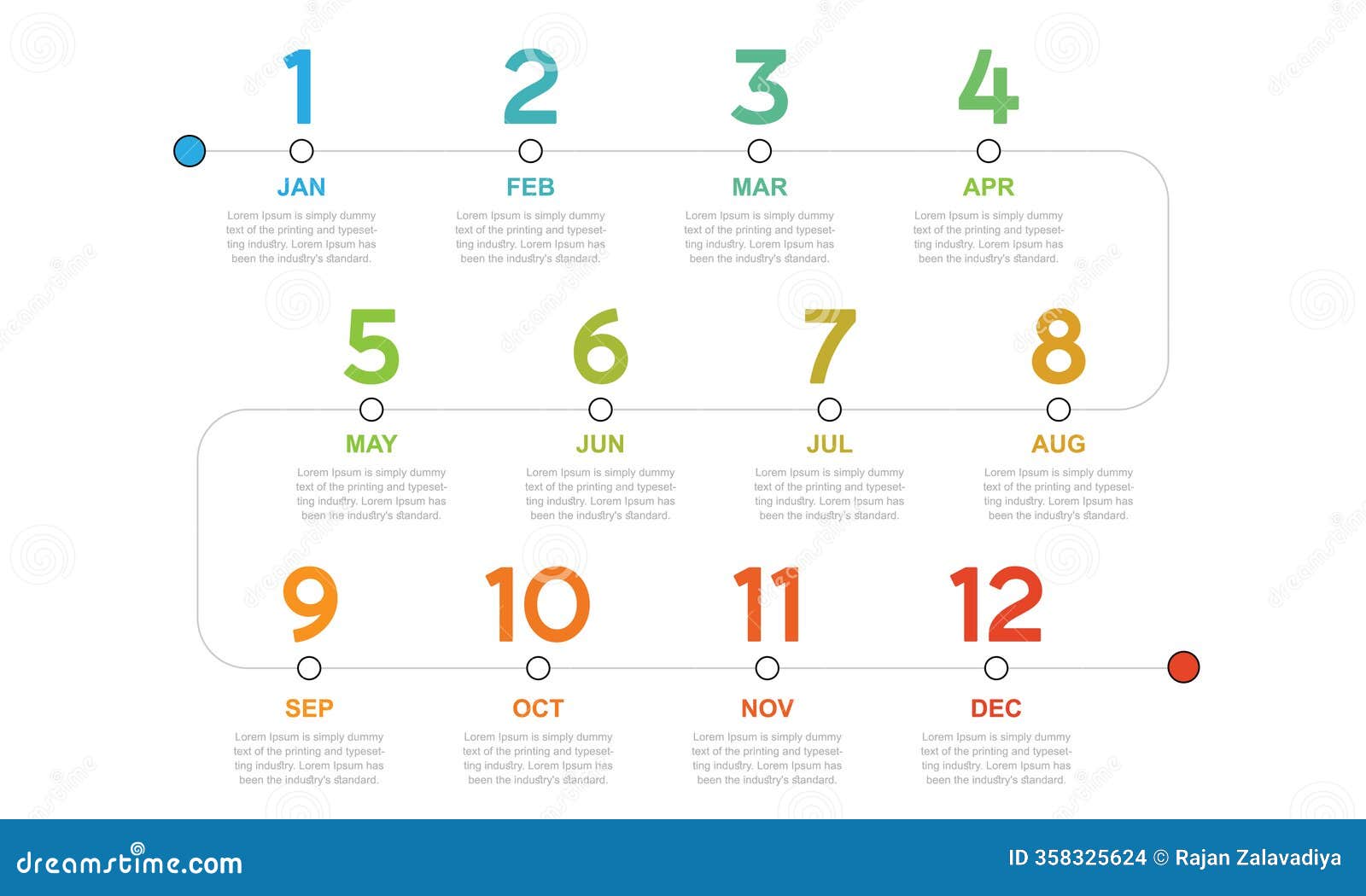12 Step Timeline Journey, Simple Flat Year Plan Infographics. Business ...