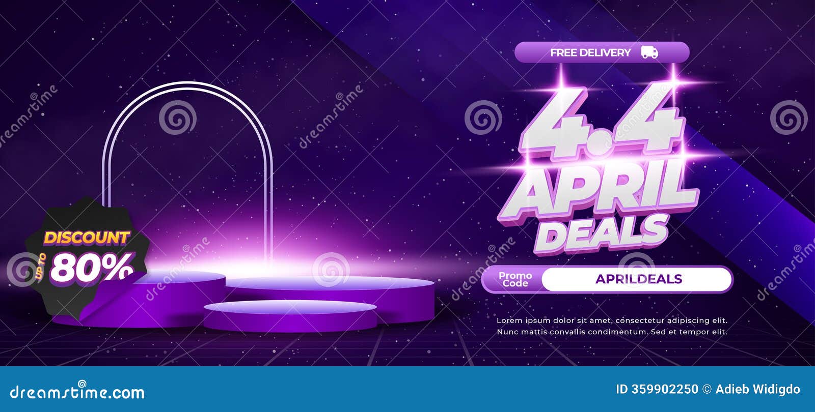 4.4 April Deals Promotion Banner with Futuristic Purple Theme and ...
