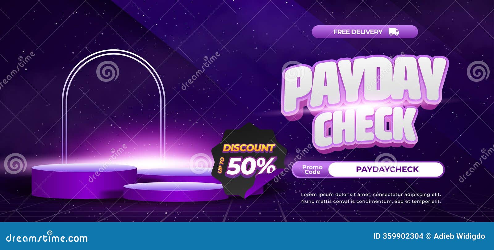 Payday Check Discount Banner with a Modern Futuristic Purple Background ...