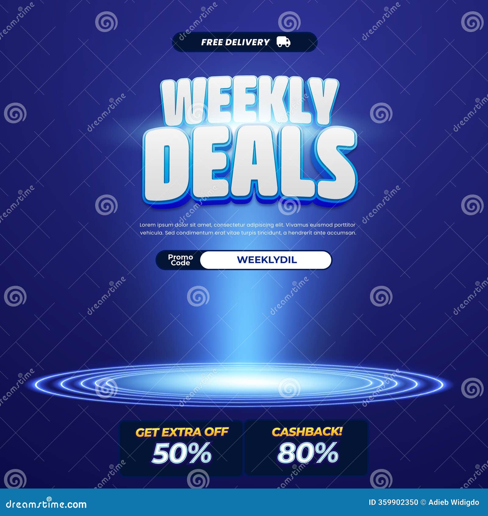 Weekly Deals Promotional Banner with Futuristic Neon Blue Glow for E ...