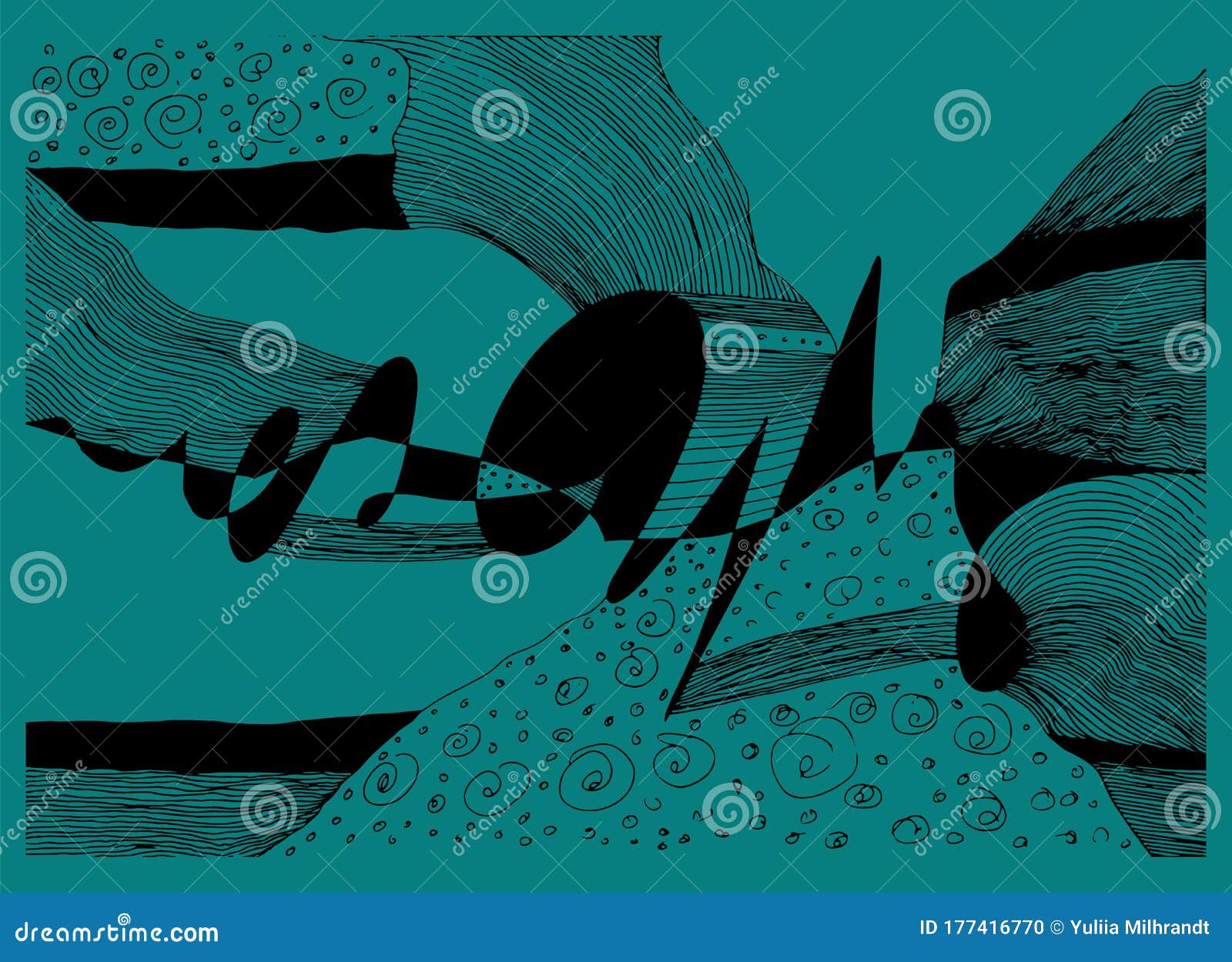 Graphic Composition with Curved Lines. Background Hand Drawn ...