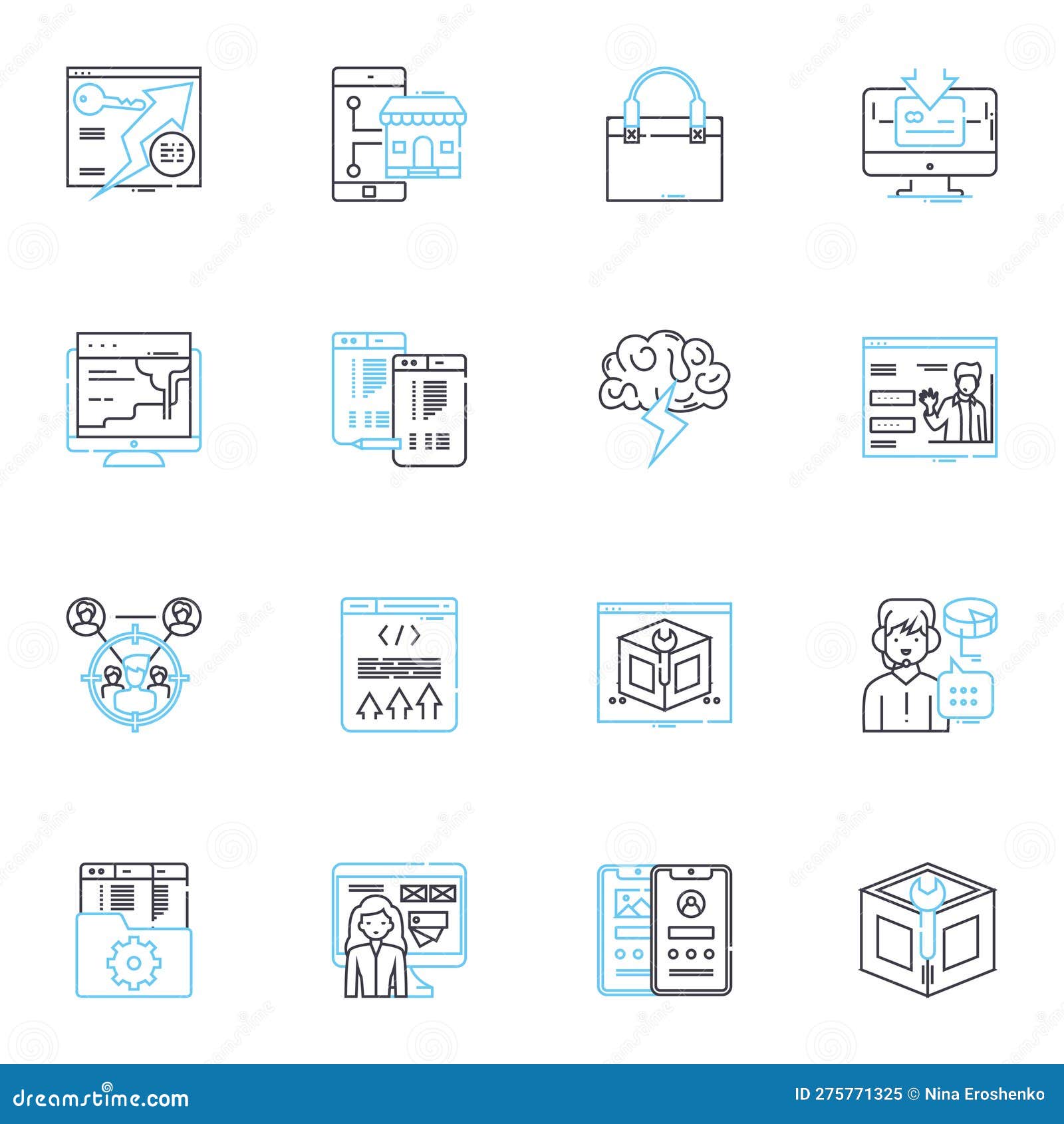 Web Advertising Linear Icons Set. Banner, Click-through, Content ...