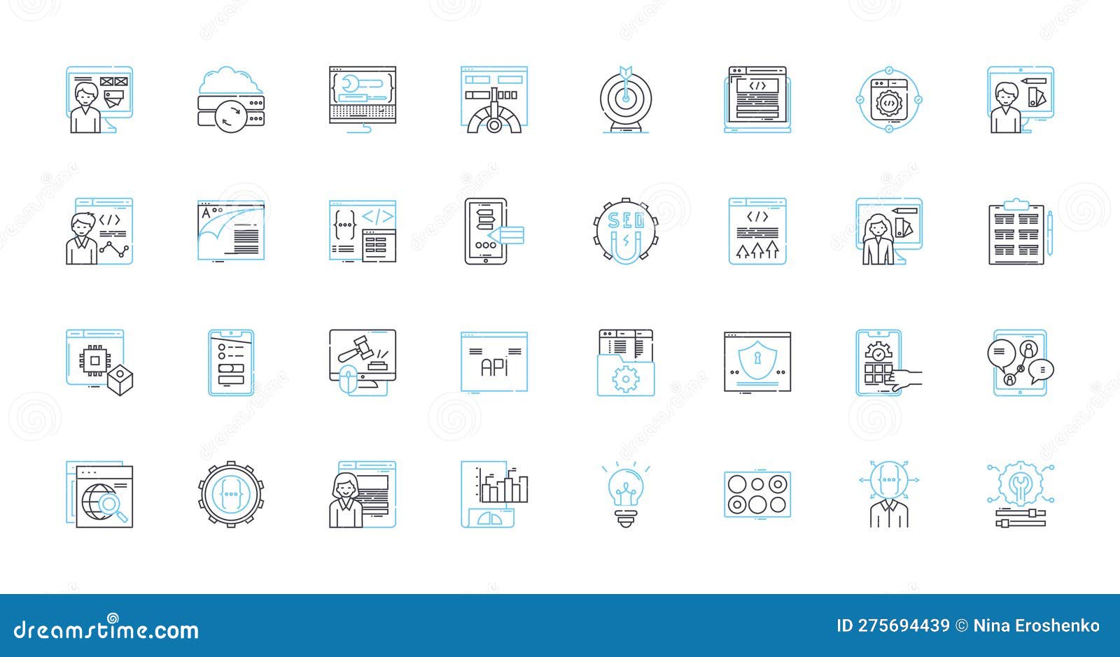 Web Advertising Linear Icons Set. Banner, Click-through, Content ...