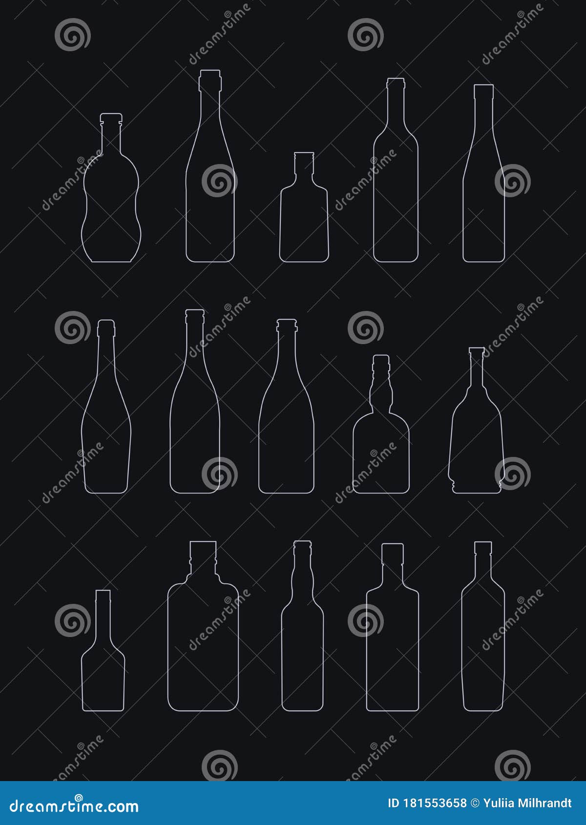 Alcohol Bottles Set.vector Outline Stock Illustration - Illustration of ...