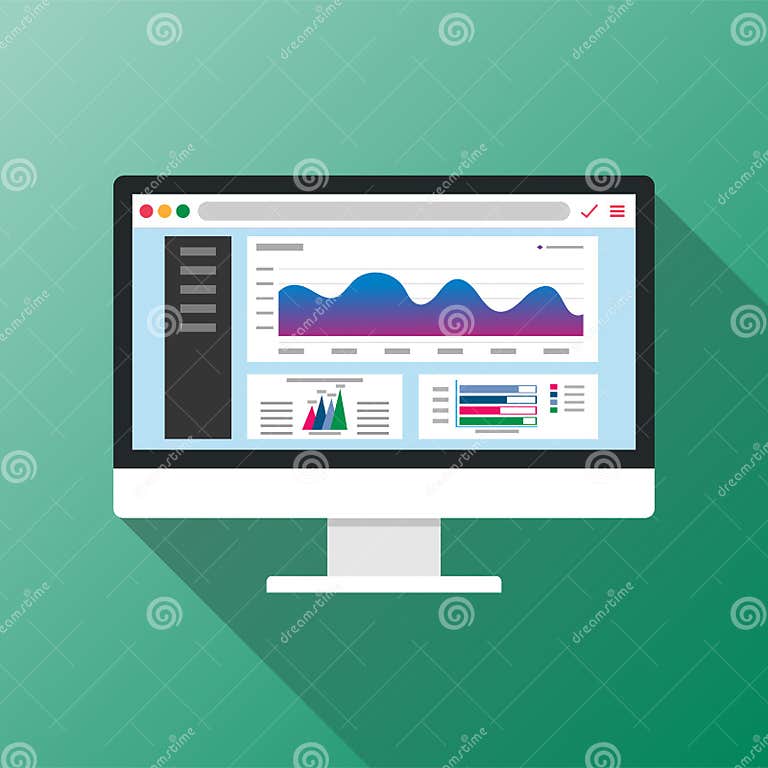 Web Analytic Information on Computer Screen Flat Icon. Trend Graphs ...
