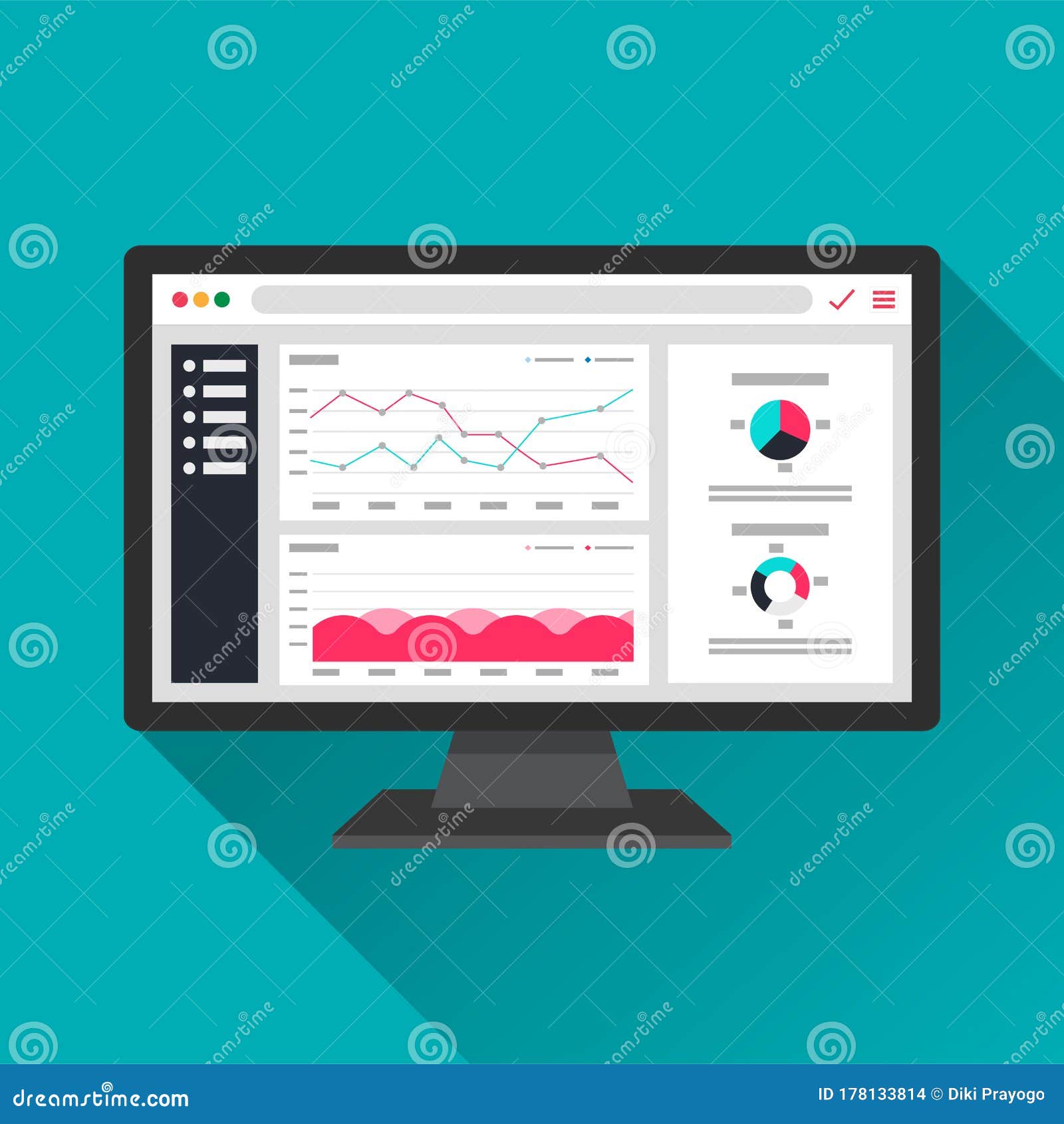 Web Analytic Information on Computer Screen Flat Icon. Trend Graphs ...