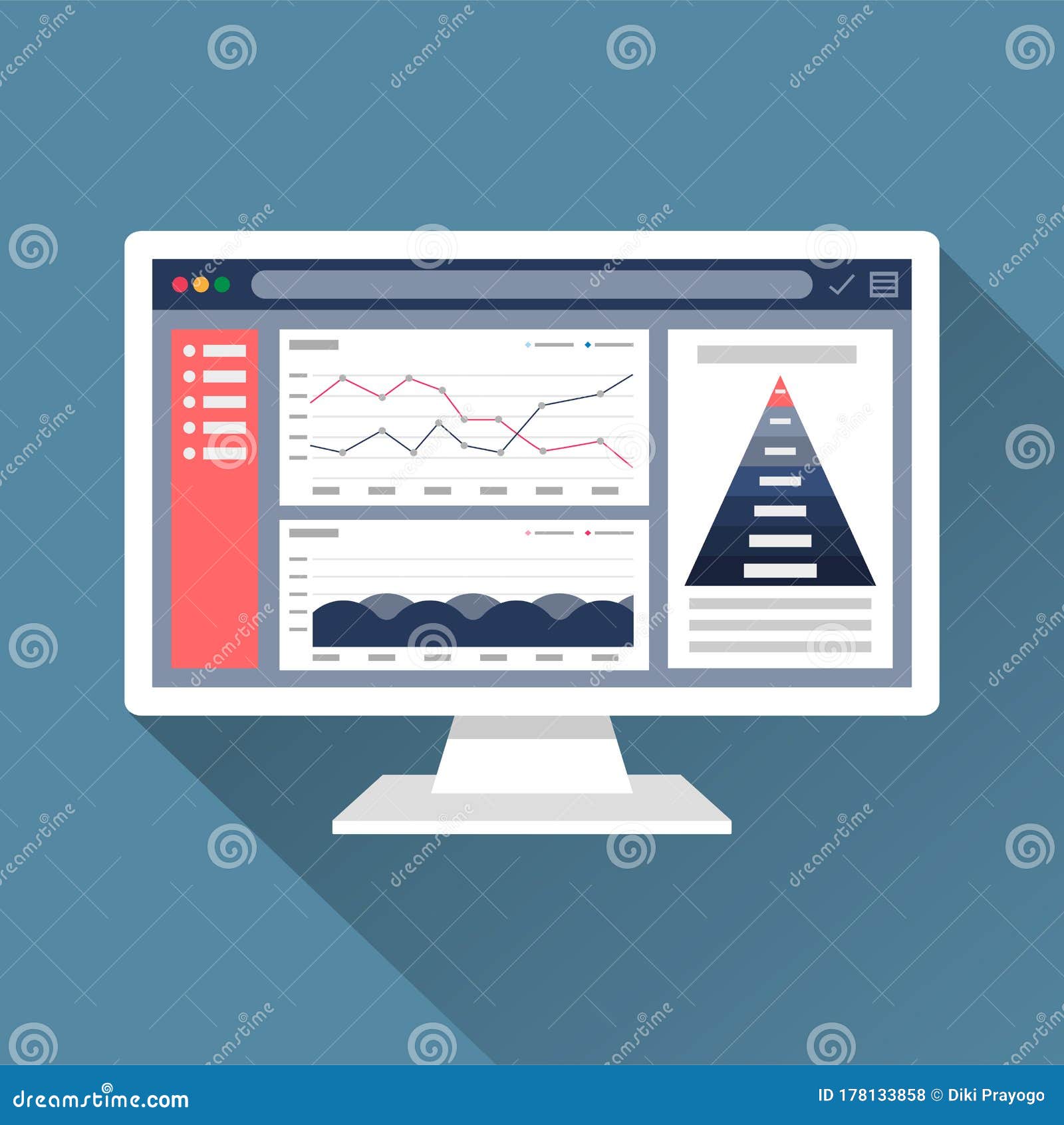 Web Analytic Information on Computer Screen Flat Icon. Trend Graphs ...