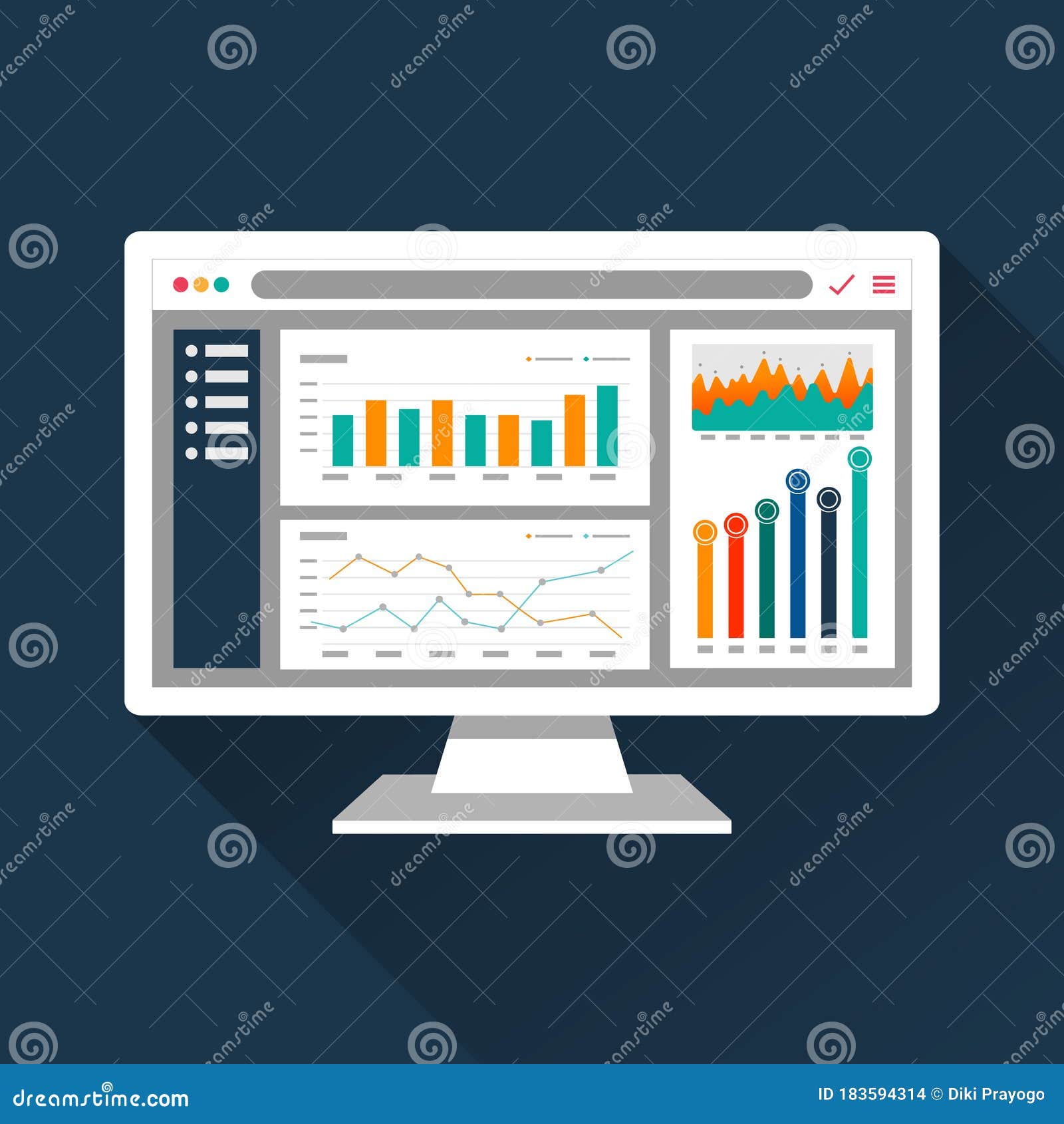 Web Analytic Information on Computer Screen Flat Icon. Trend Graphs ...