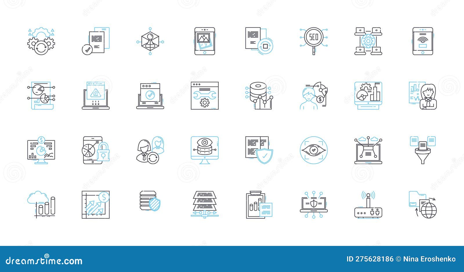 Web Analytics Linear Icons Set. Metrics, Data, Traffic, Conversions ...
