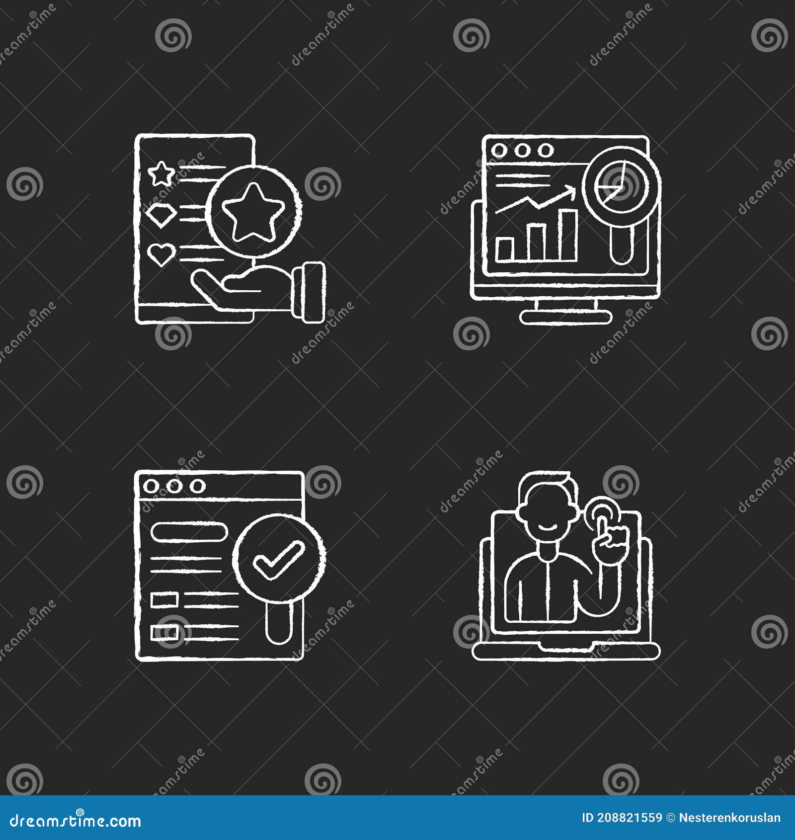 Web Analytics and Management Chalk White Icons Set on Black Background ...