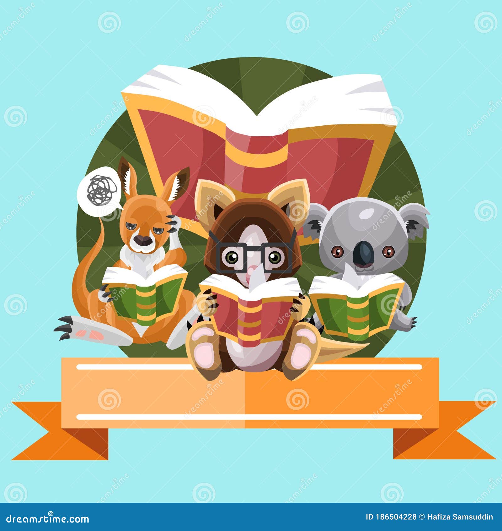 Kangaroos Reading A Book In The Desert At Sunset Illustration Royalty ...